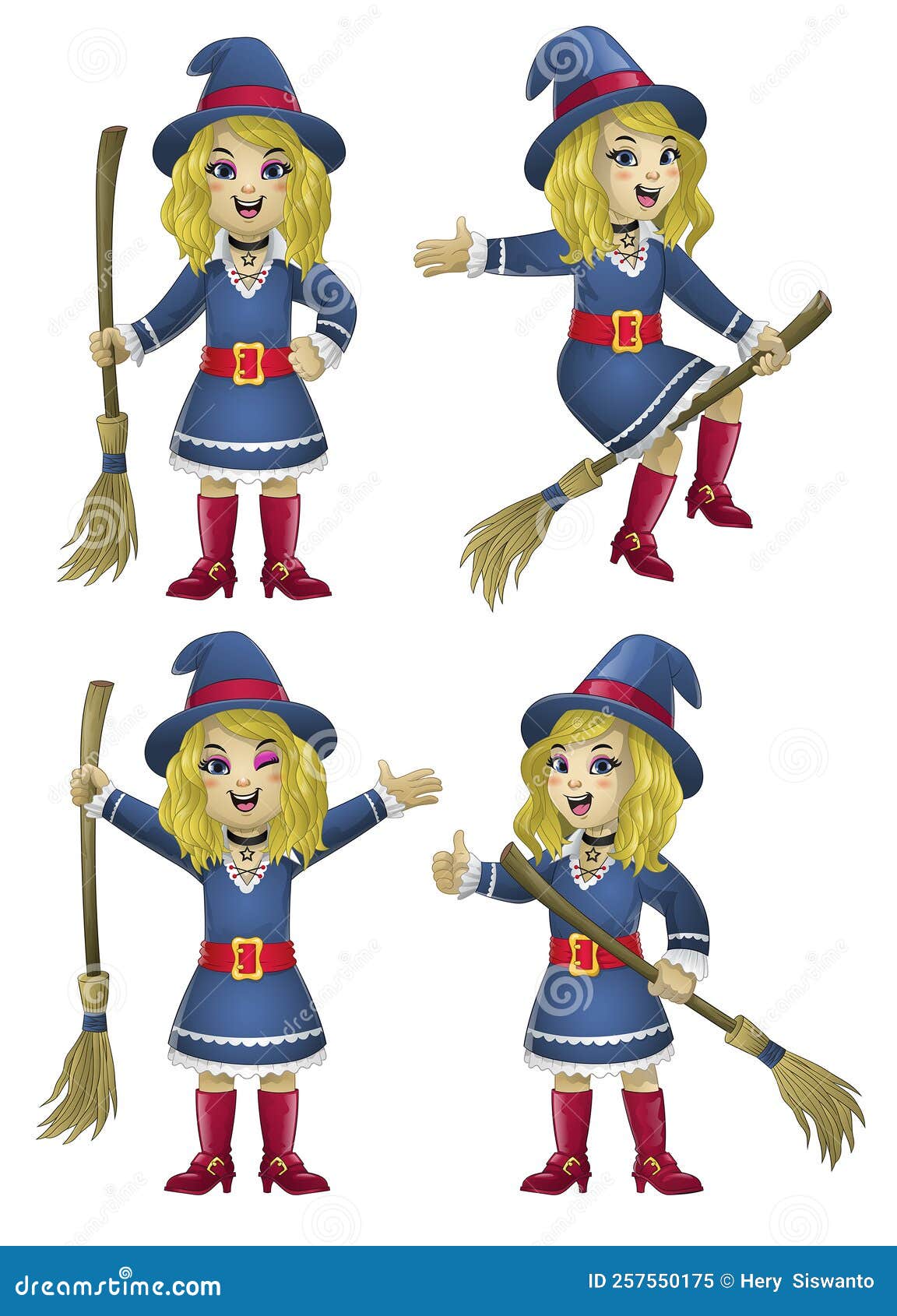 Set of Cartoon Cute Kid Wearing Witch Costume Stock Vector ...