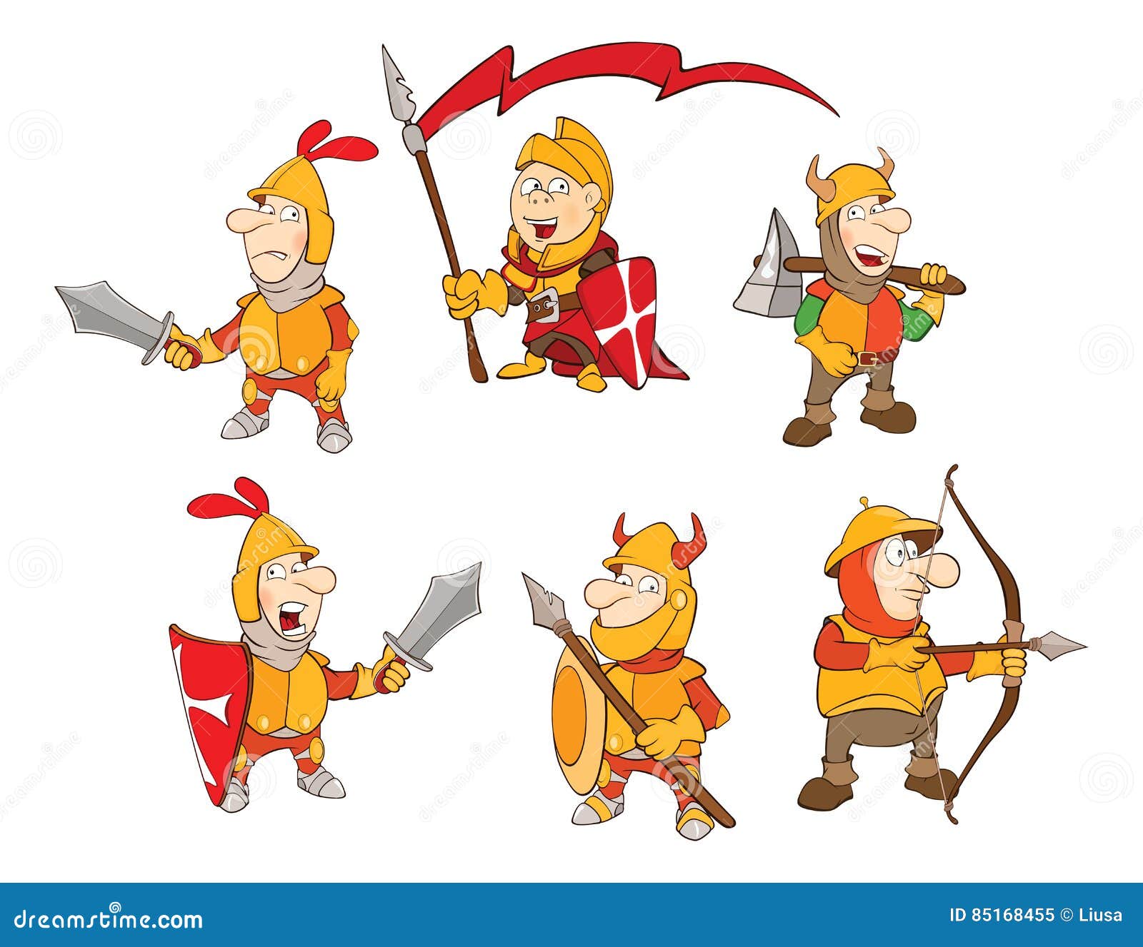 Set of Cartoon Cute Knights Stock Vector - Illustration of helmet ...