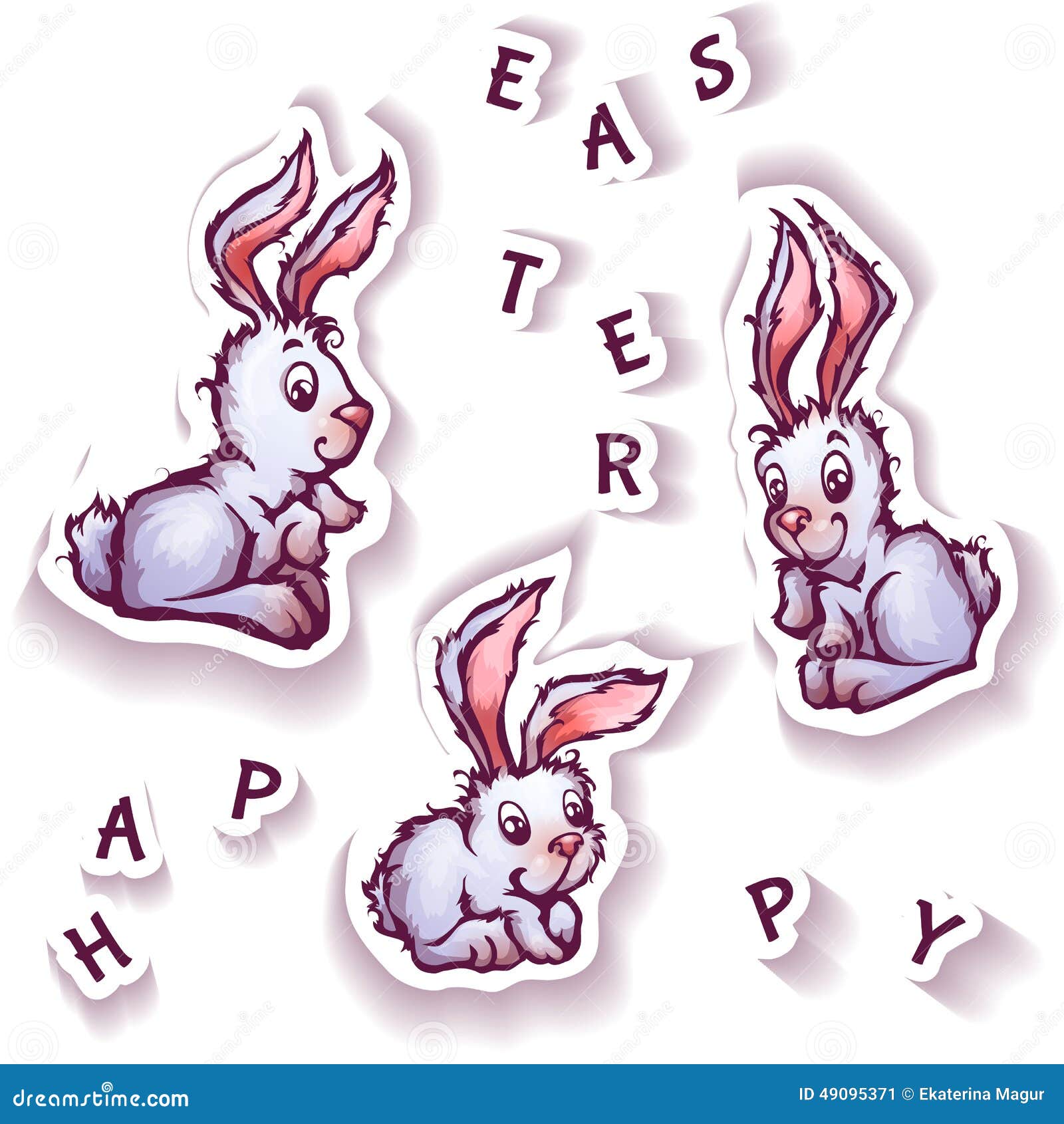 Set of Cartoon Cute Rabbits. Vector Illustration Stock Vector ...