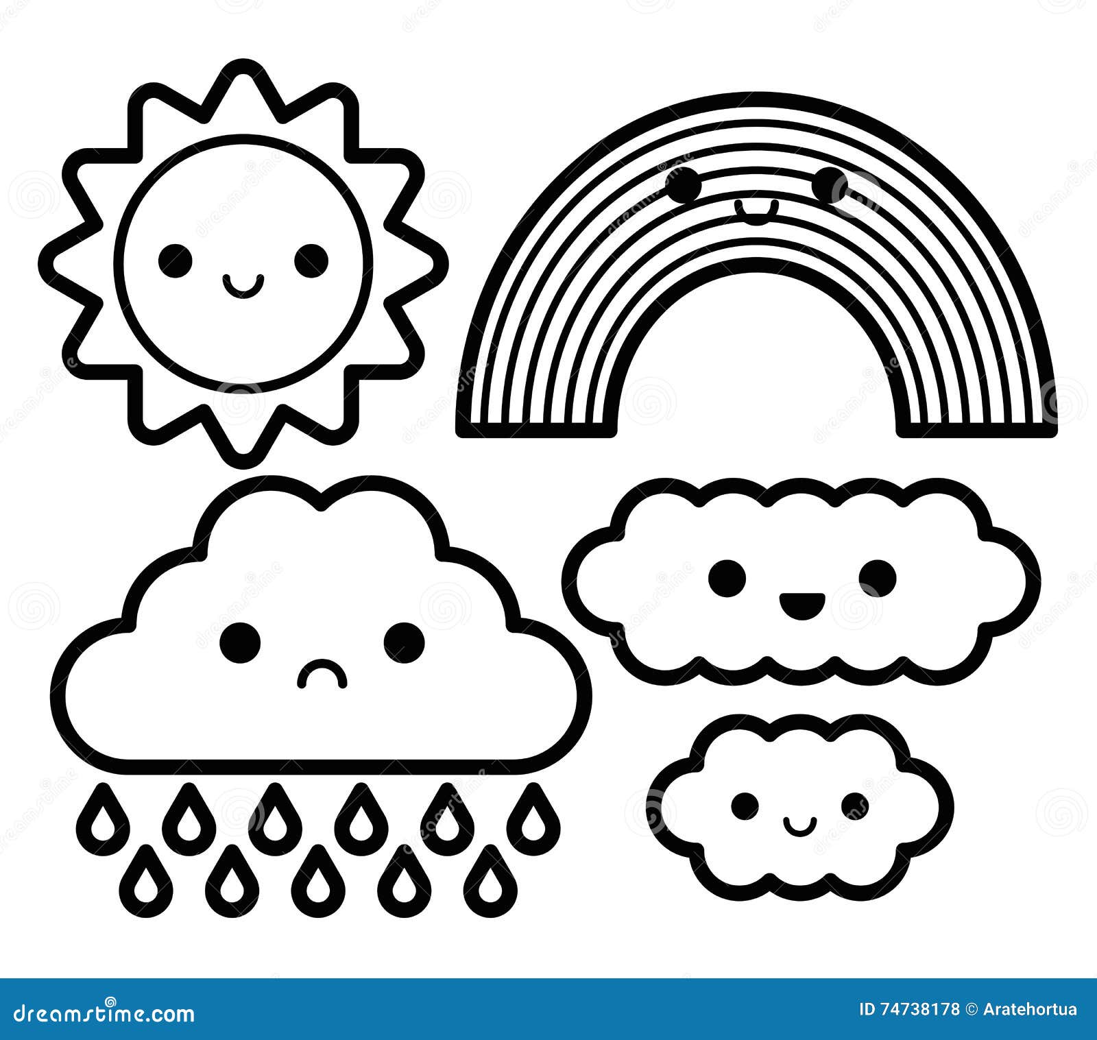 Set of Cartoon Cute Sky Icons Isolated Stock Illustration ...