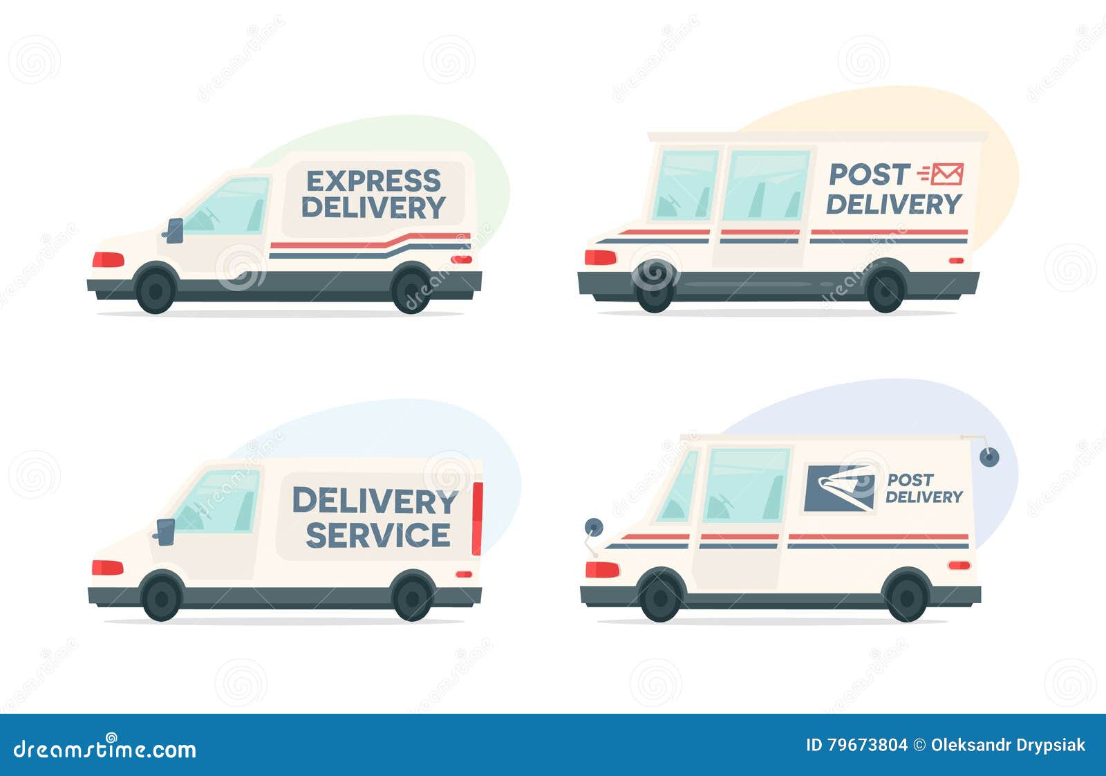 Set of Cartoon Delivery Post Car. Vector Courier and Shipping Symbol ...