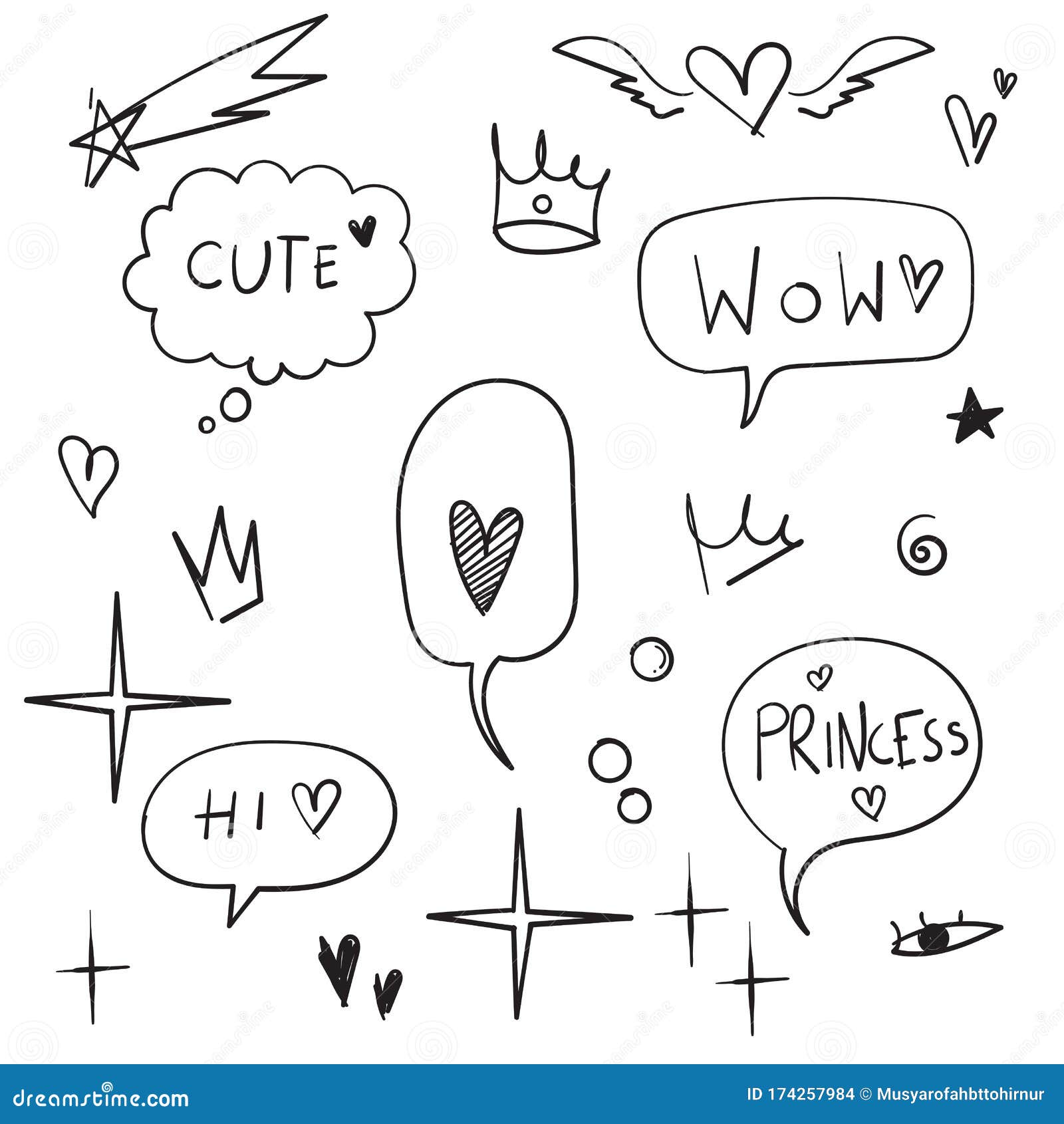 Set Of Cartoon Dialogs Cloud With Princess Elements. Set Of Think And ...