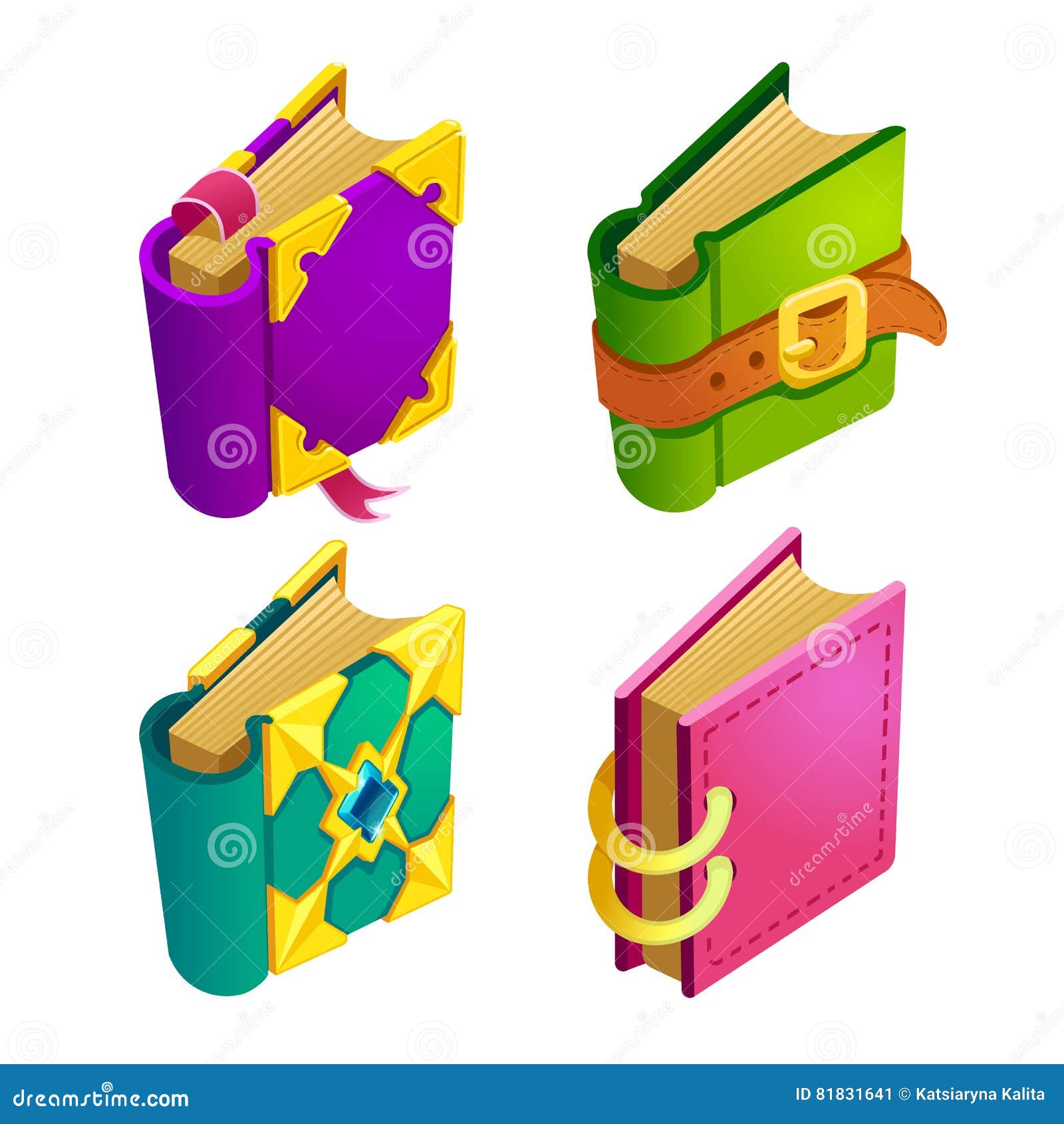 Set of Cartoon Different Color Book Stock Vector - Illustration of sign ...