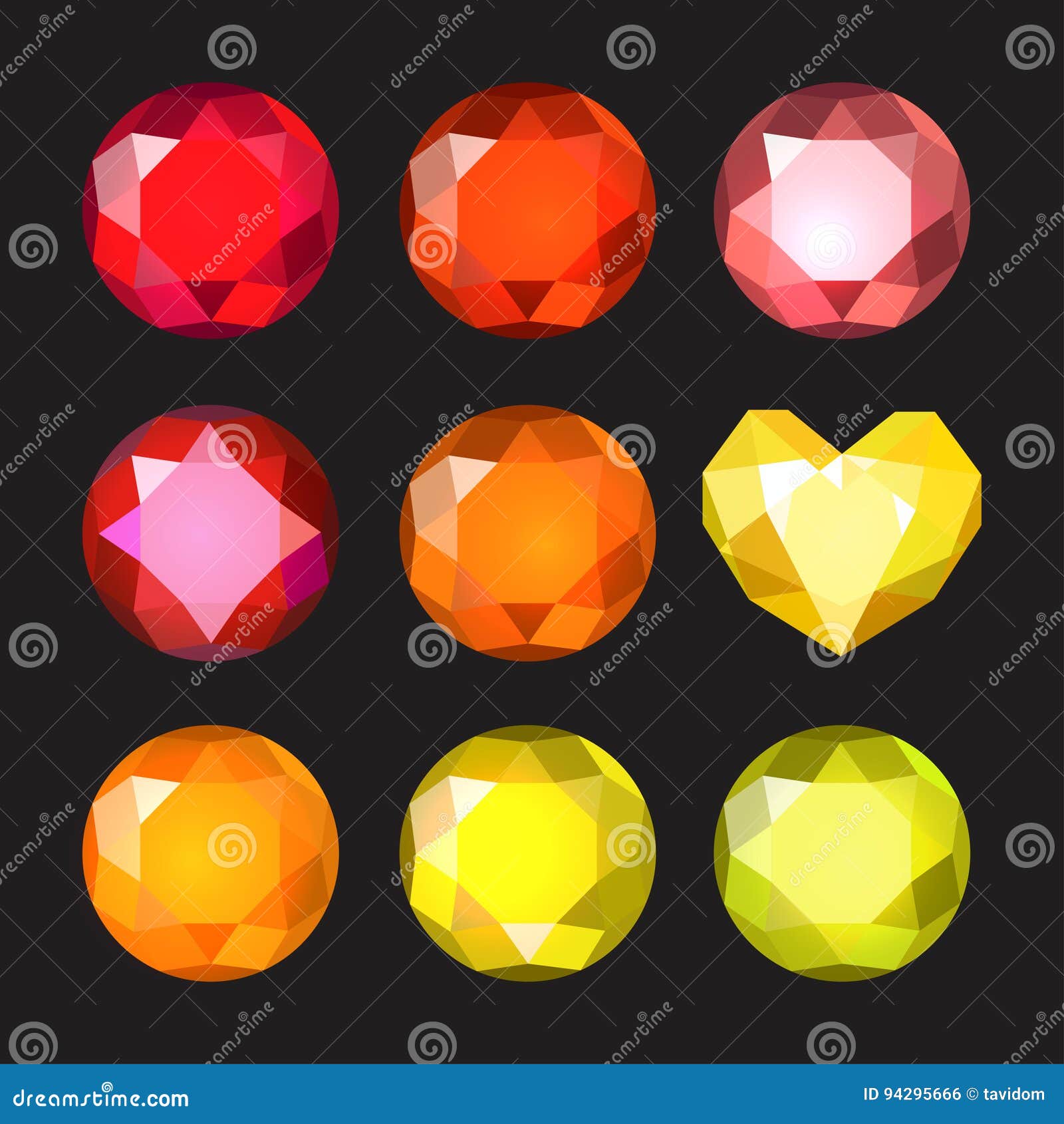 Set of Cartoon Different Color Crystals, Gemstones, Gems, Diamonds ...