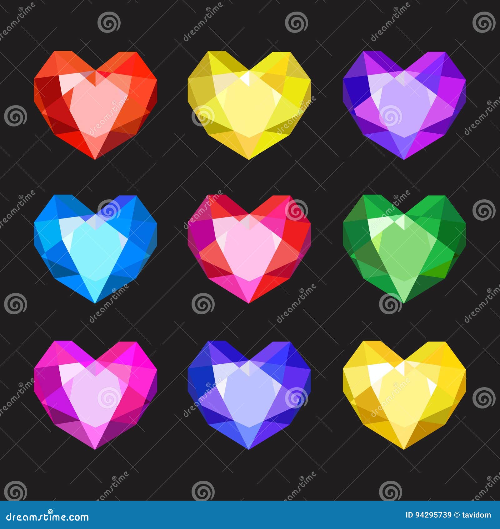 Set of Cartoon Different Color Crystals, Gemstones, Gems, Diamonds ...