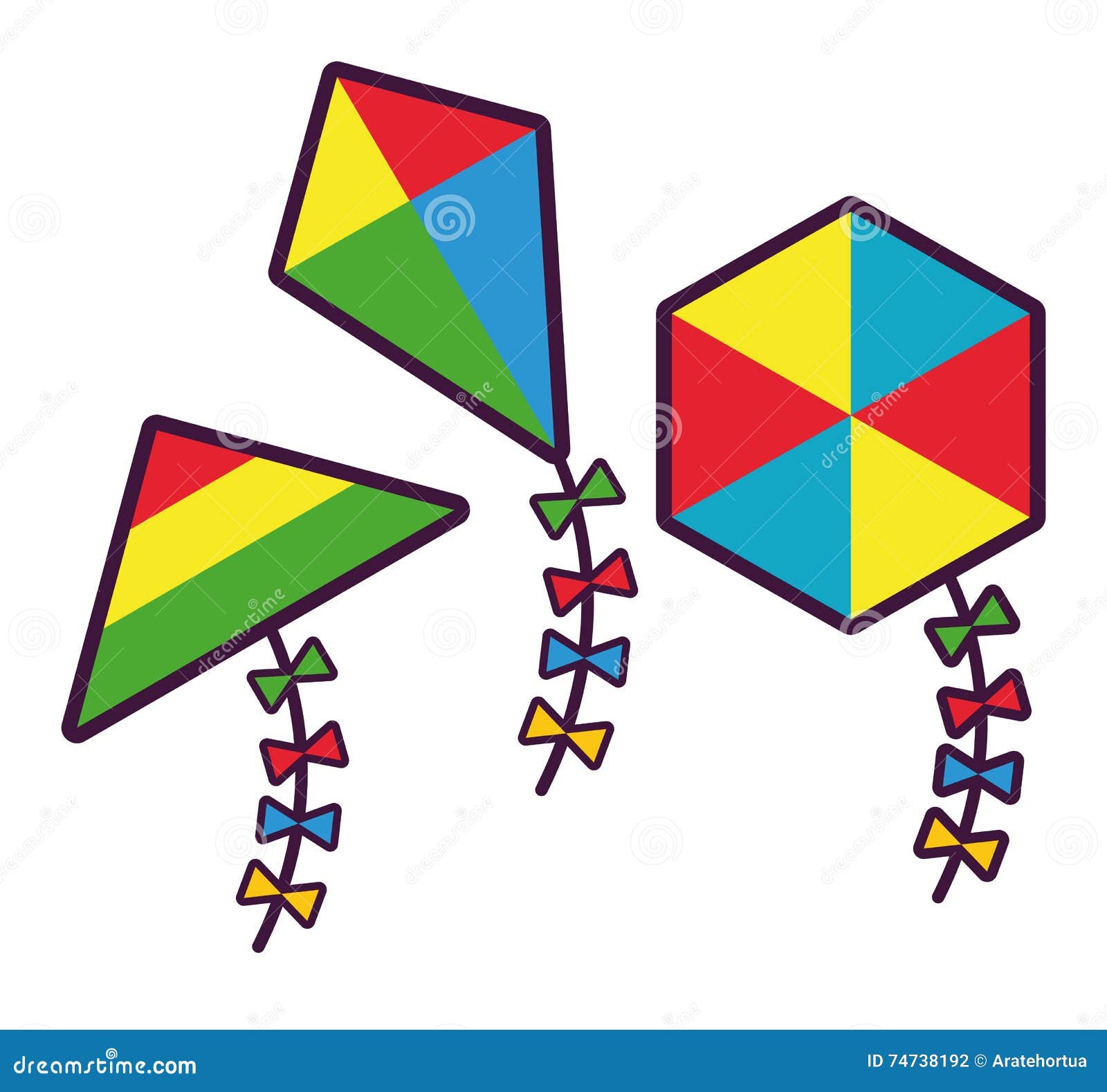 Set of Cartoon Different Kites Isolated on White Background Stock ...