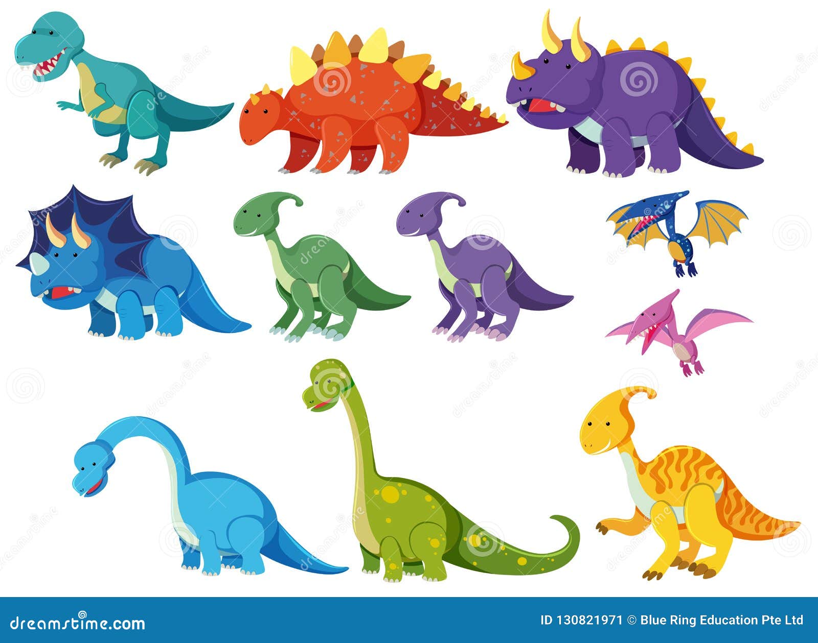 Set of cartoon dinosaurs stock vector. Illustration of colorful - 130821971