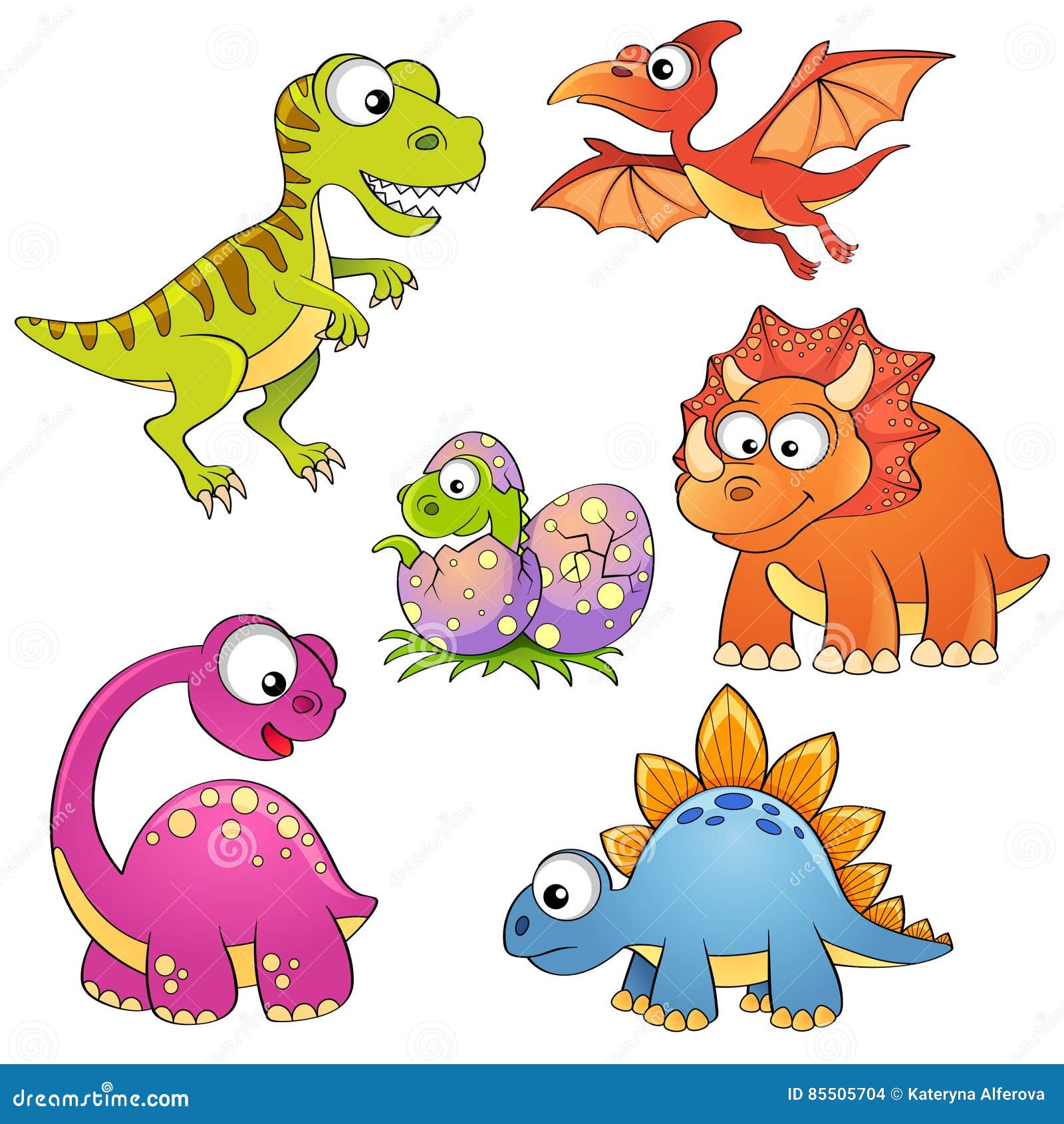 Set of cartoon dinosaurs stock vector. Illustration of dinosaurs - 85505704
