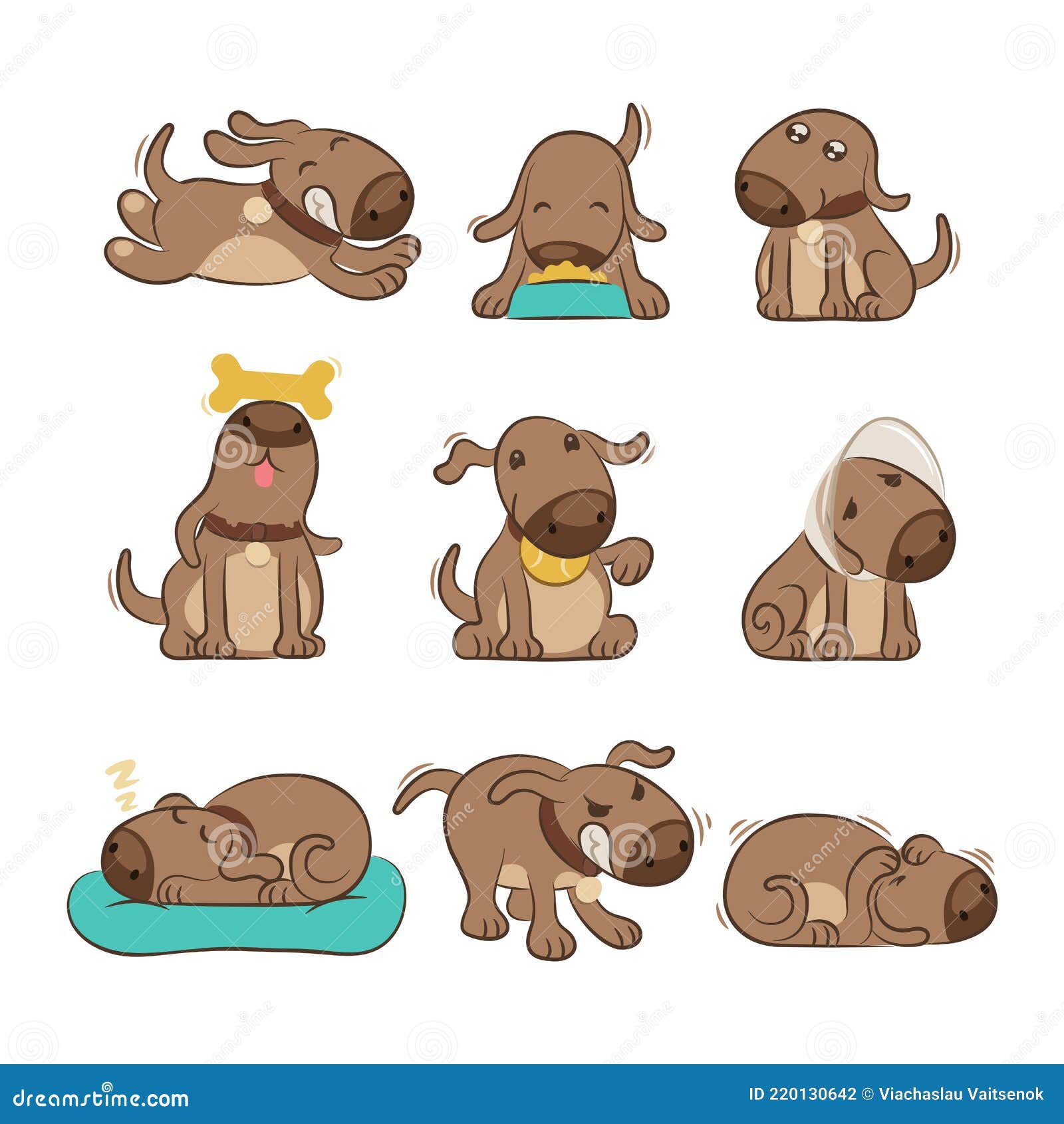 Set of Cartoon Dog Poses Vector Stock Vector - Illustration of ball ...