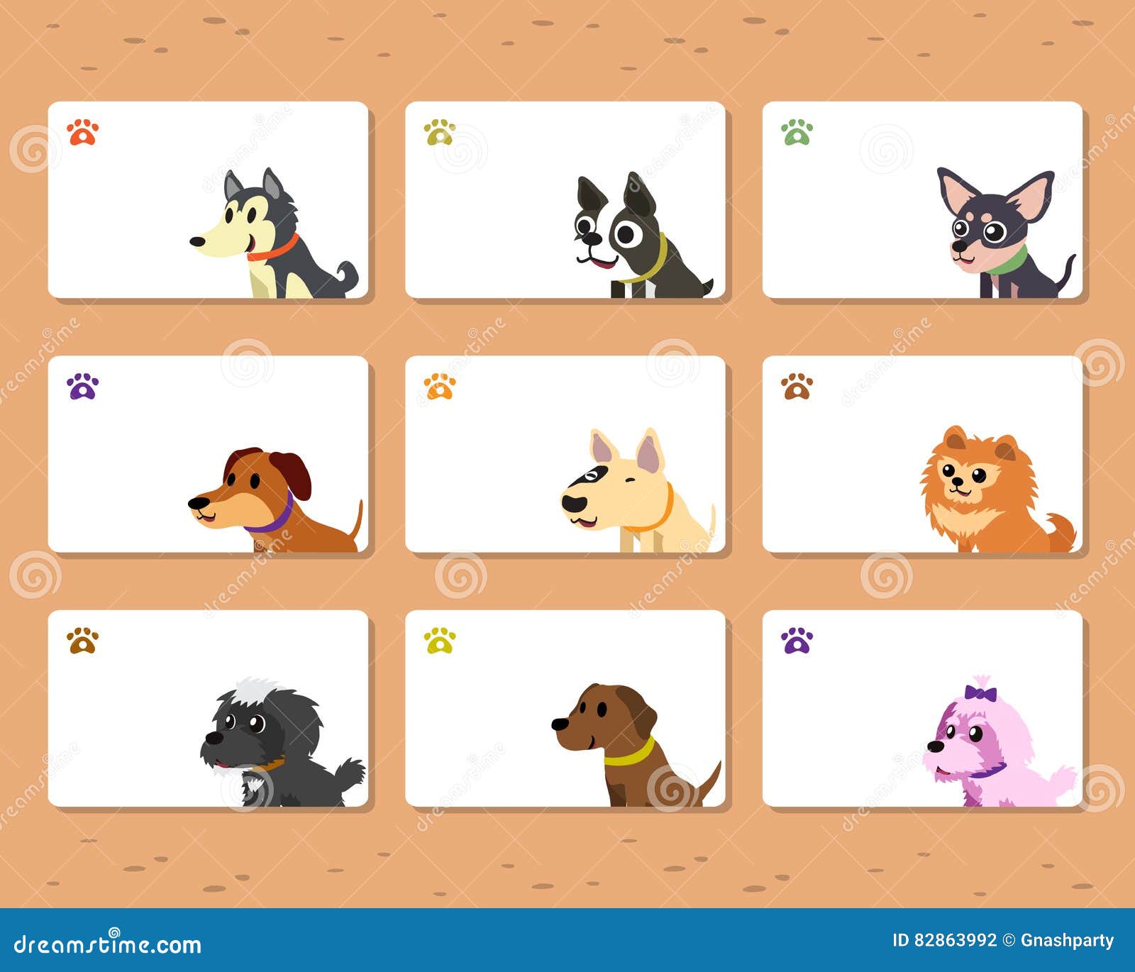 Set of Cartoon Dogs Card Template Stock Vector - Illustration of design ...