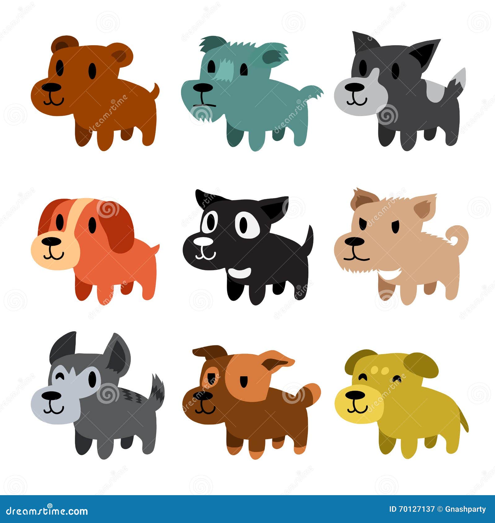 Set of cartoon dogs stock vector. Illustration of happy - 70127137