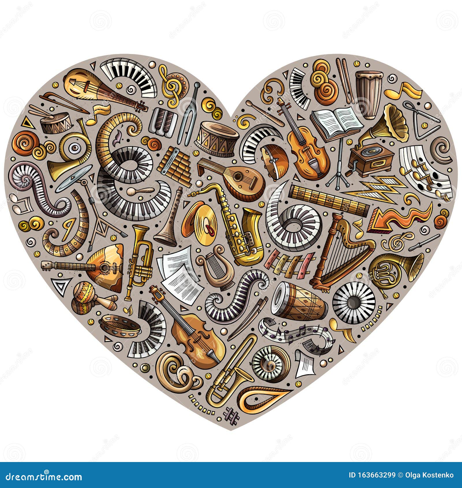 Set of Cartoon Doodle Classic Musical Instruments and Objects Stock ...