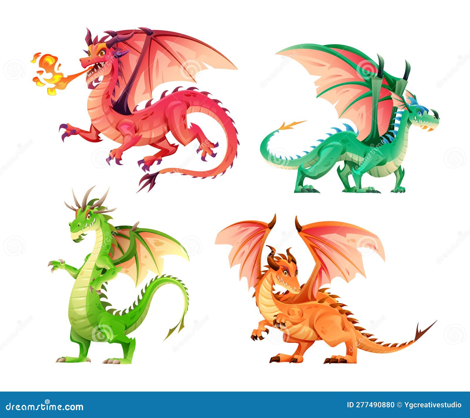 Set of Cartoon Dragon Characters Stock Vector - Illustration of cute ...