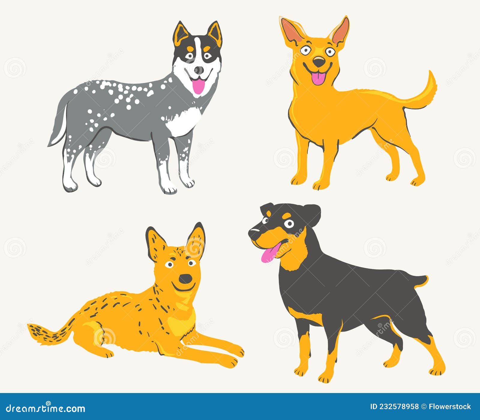 Set of Cartoon Dogs with Happy Expressions, Vector Stock Vector ...