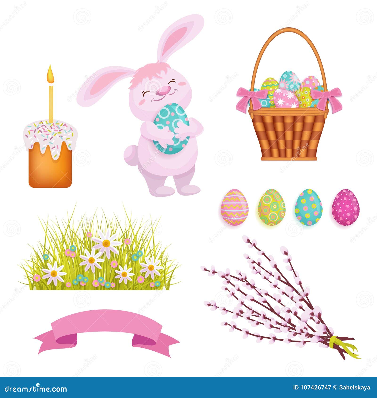 Set of Cartoon Style Easter Decoration Elements Stock Vector ...