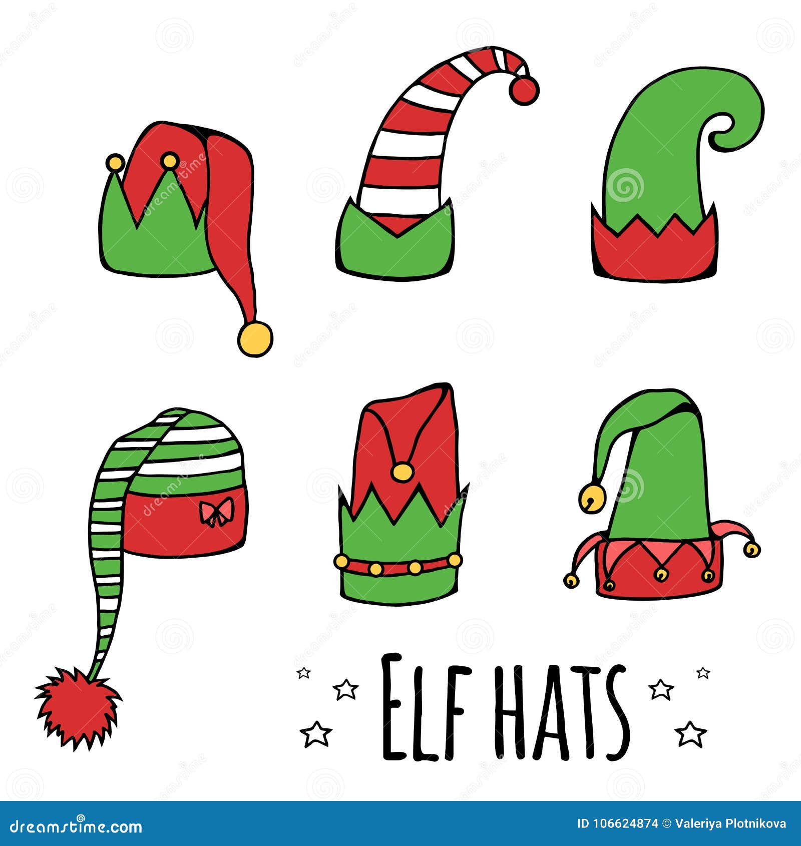 Set of cartoon elf hats. stock vector. Illustration of element - 106624874