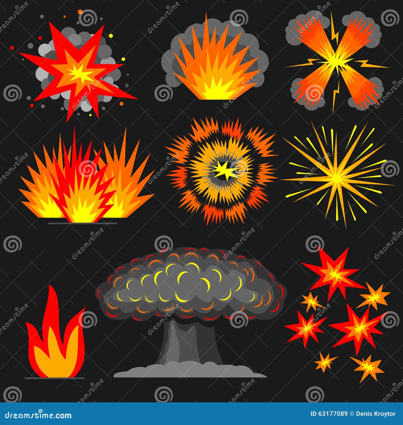 Set cartoon explosions. stock vector. Illustration of weapons - 63177089