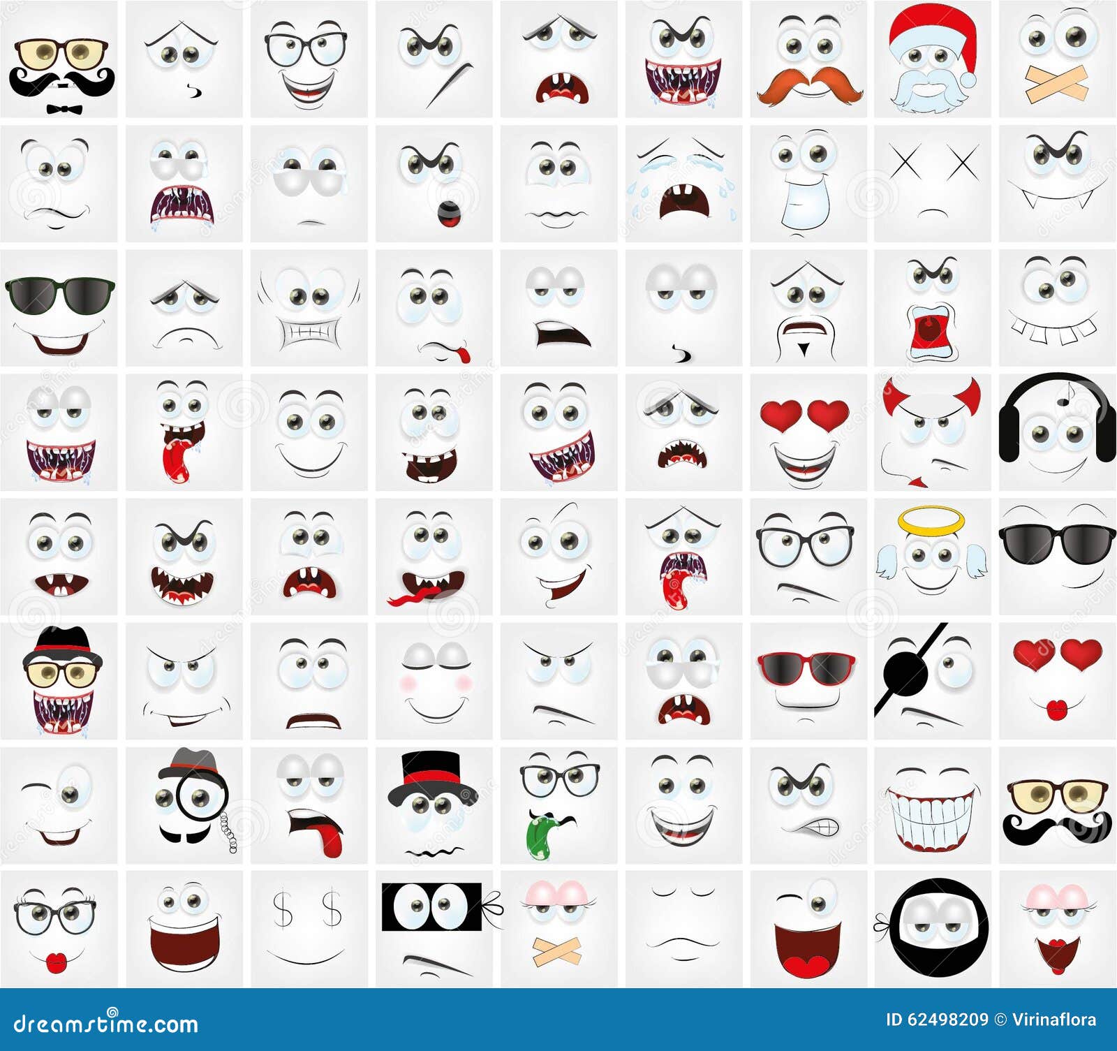 Set of Cartoon Faces with Different Emotions,vector Stock Vector ...