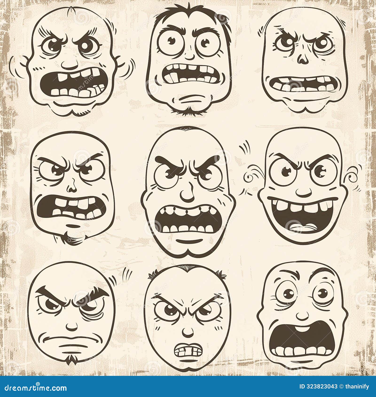 A Set of Cartoon Faces with Different Expressions Stock Illustration ...