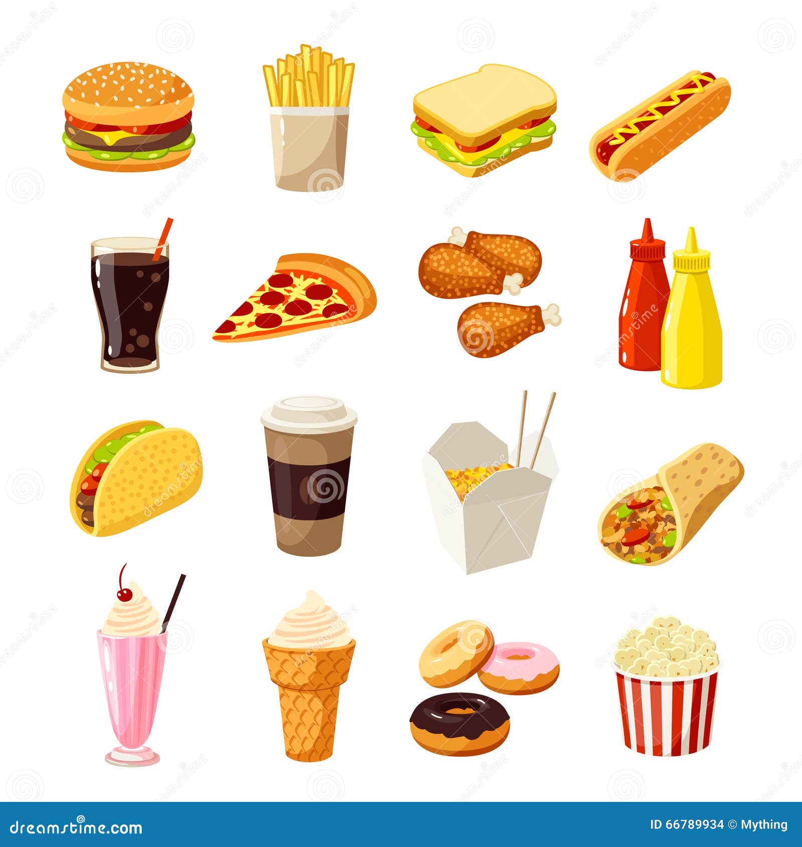 Set of Cartoon Fast Food. Vector Illustration, Eps10, Isolated on White ...