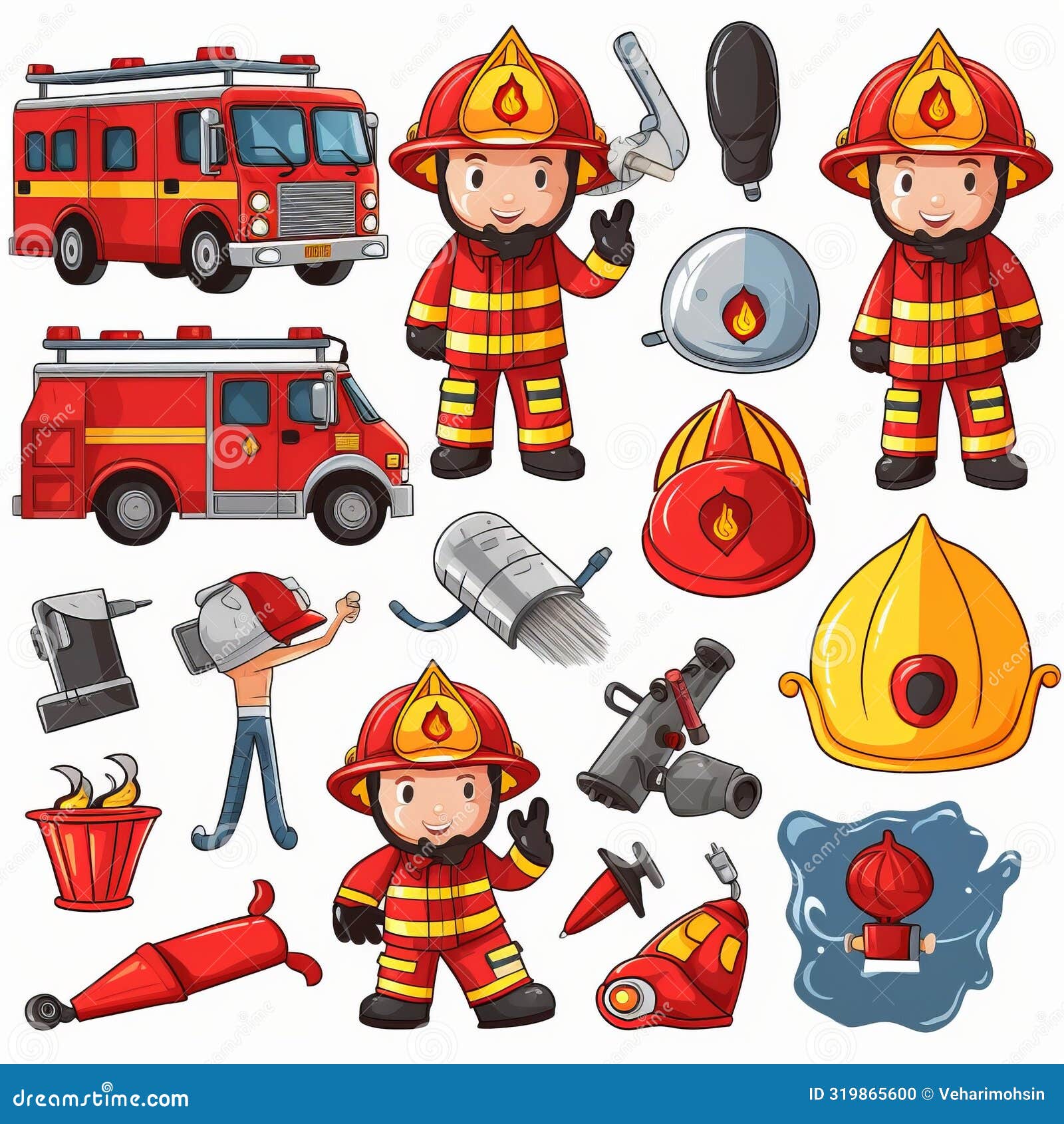 Set of Cartoon Fireman Element, Vector Illustration Stock Illustration ...