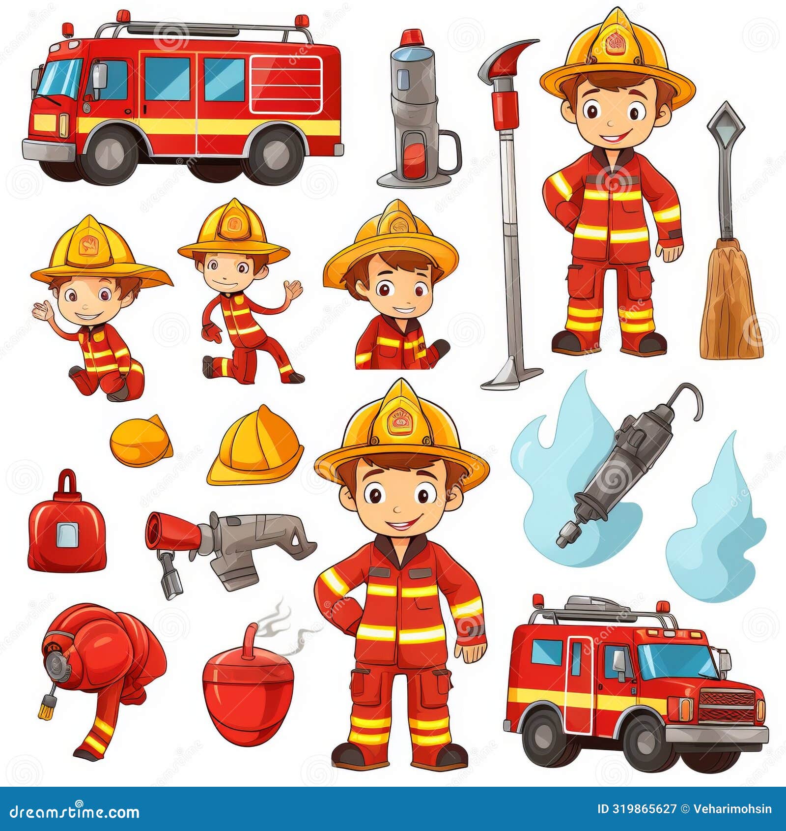 Set of Cartoon Fireman Element, Vector Illustration Stock Illustration ...
