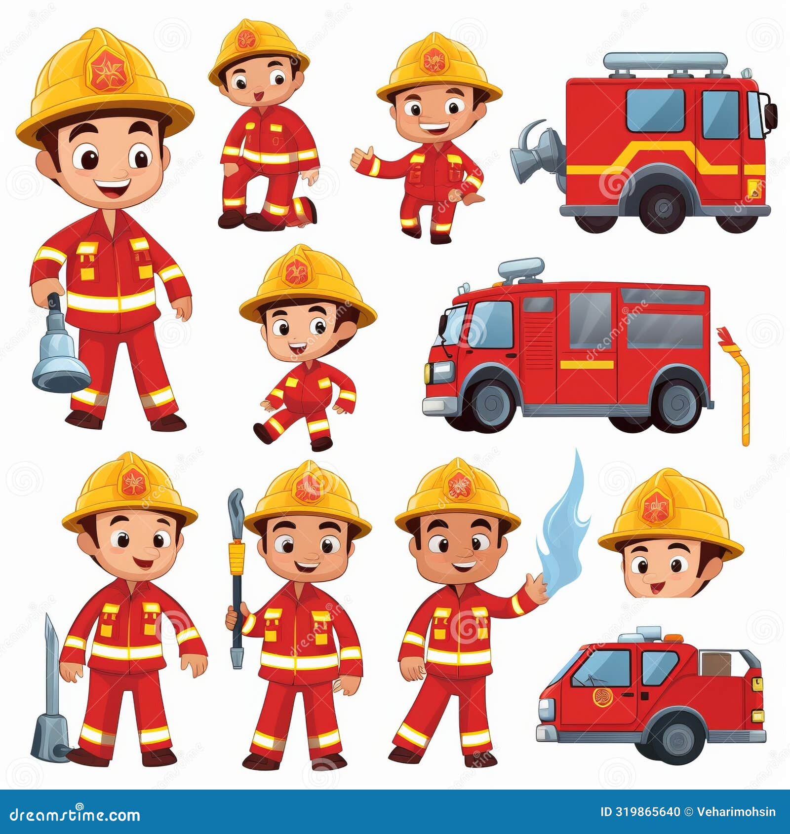 Set of Cartoon Fireman Element, Vector Illustration Stock Illustration ...