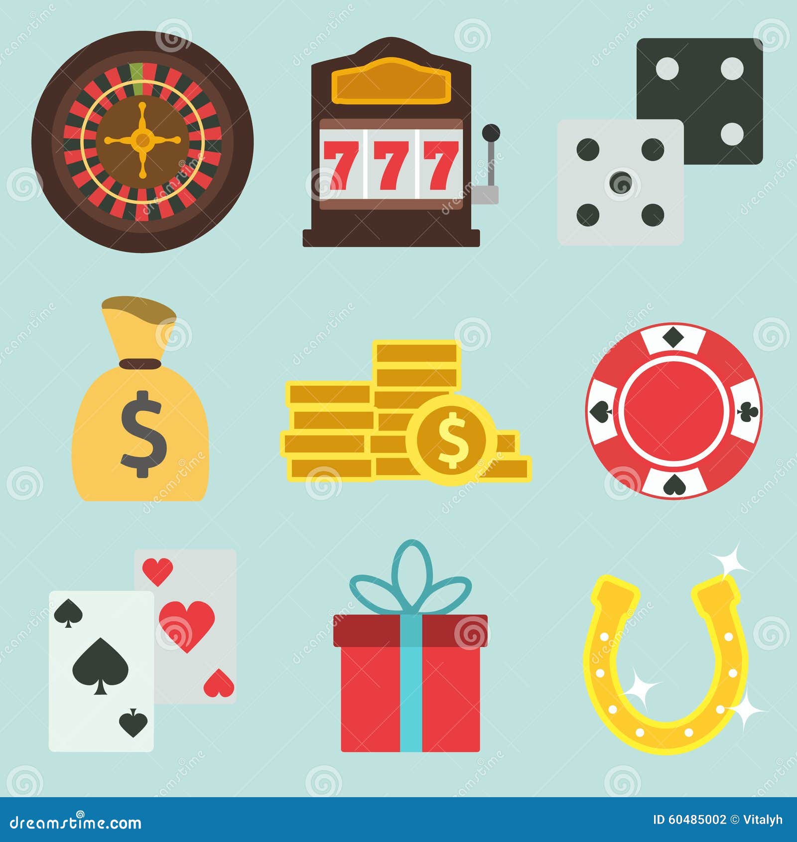 Set of Cartoon Flat Casino Icons. Stock Vector - Illustration of heart ...