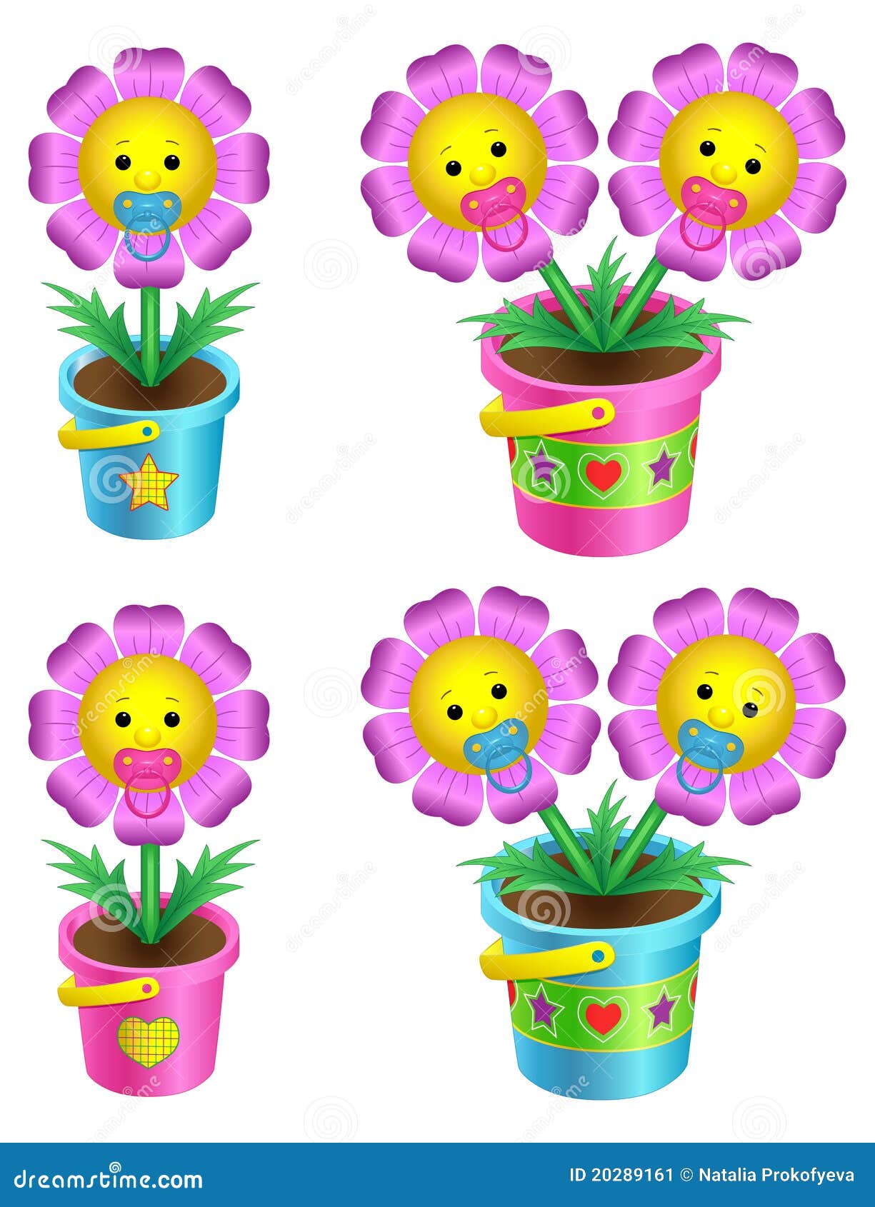 Set of Cartoon Flowers in a Flowerpot Stock Vector - Illustration of ...