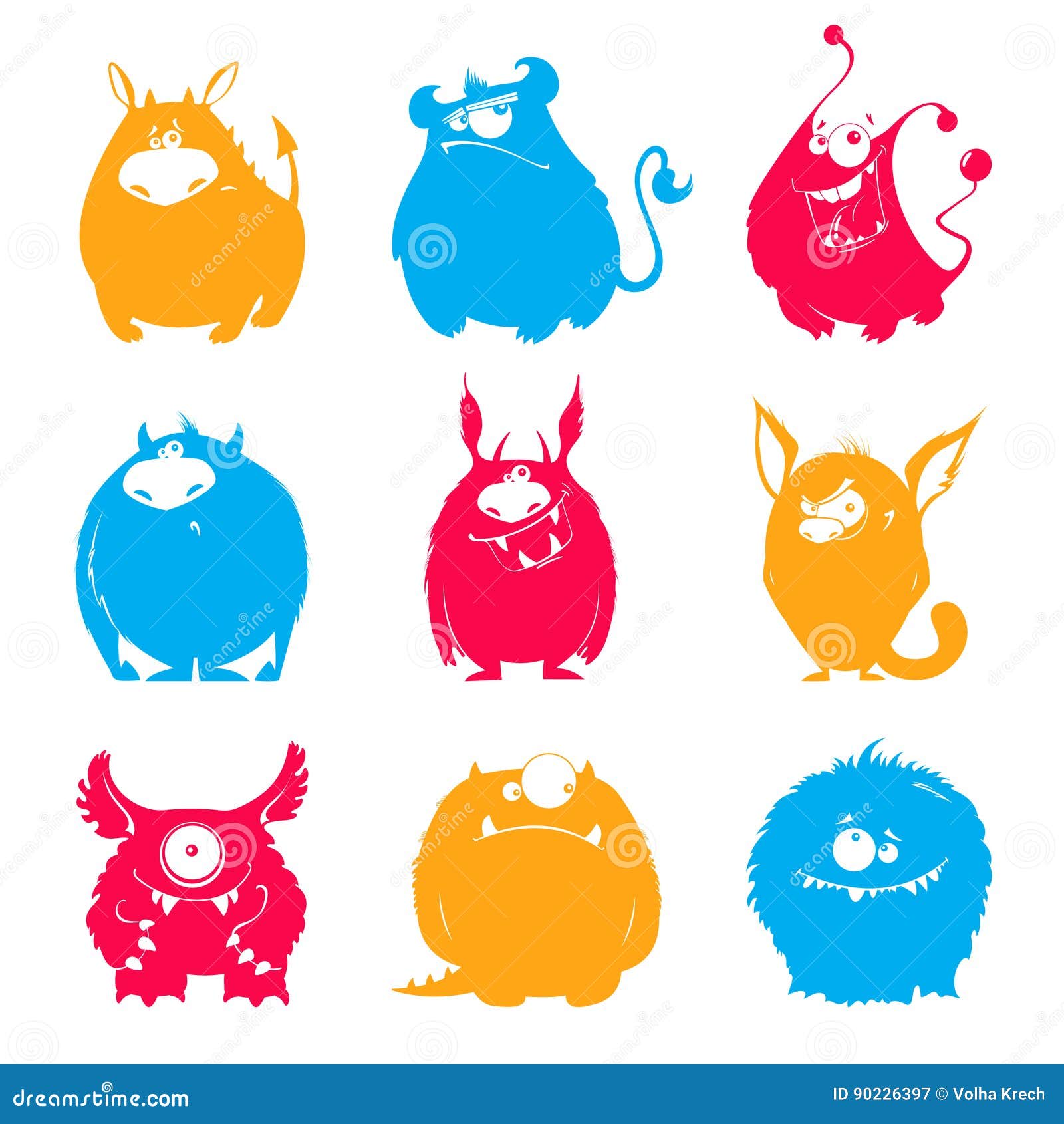 Set of Cartoon Fluffy Monsters Stock Vector - Illustration of fang ...