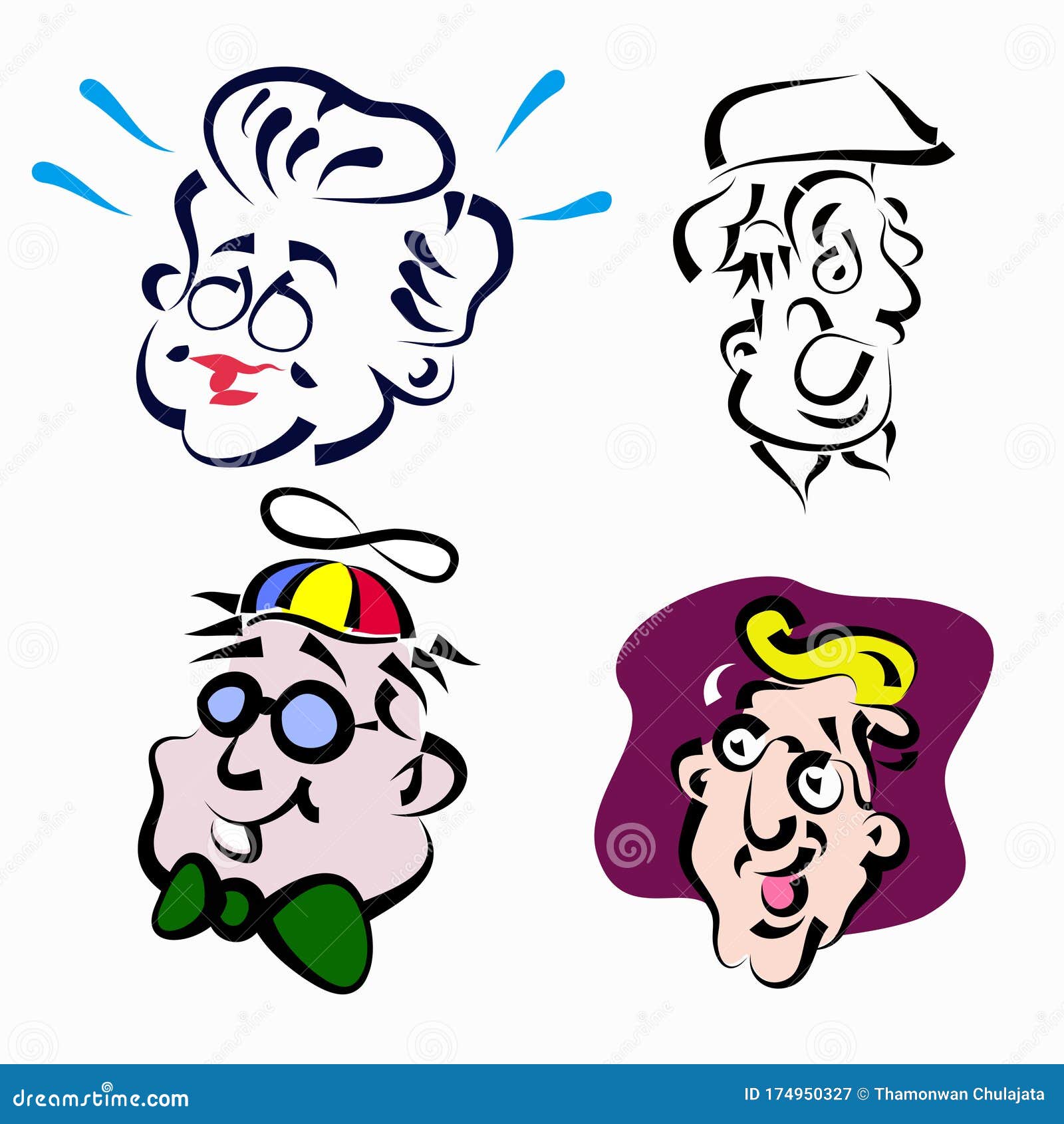 Set of Cartoon funny faces stock vector. Illustration of design - 174950327