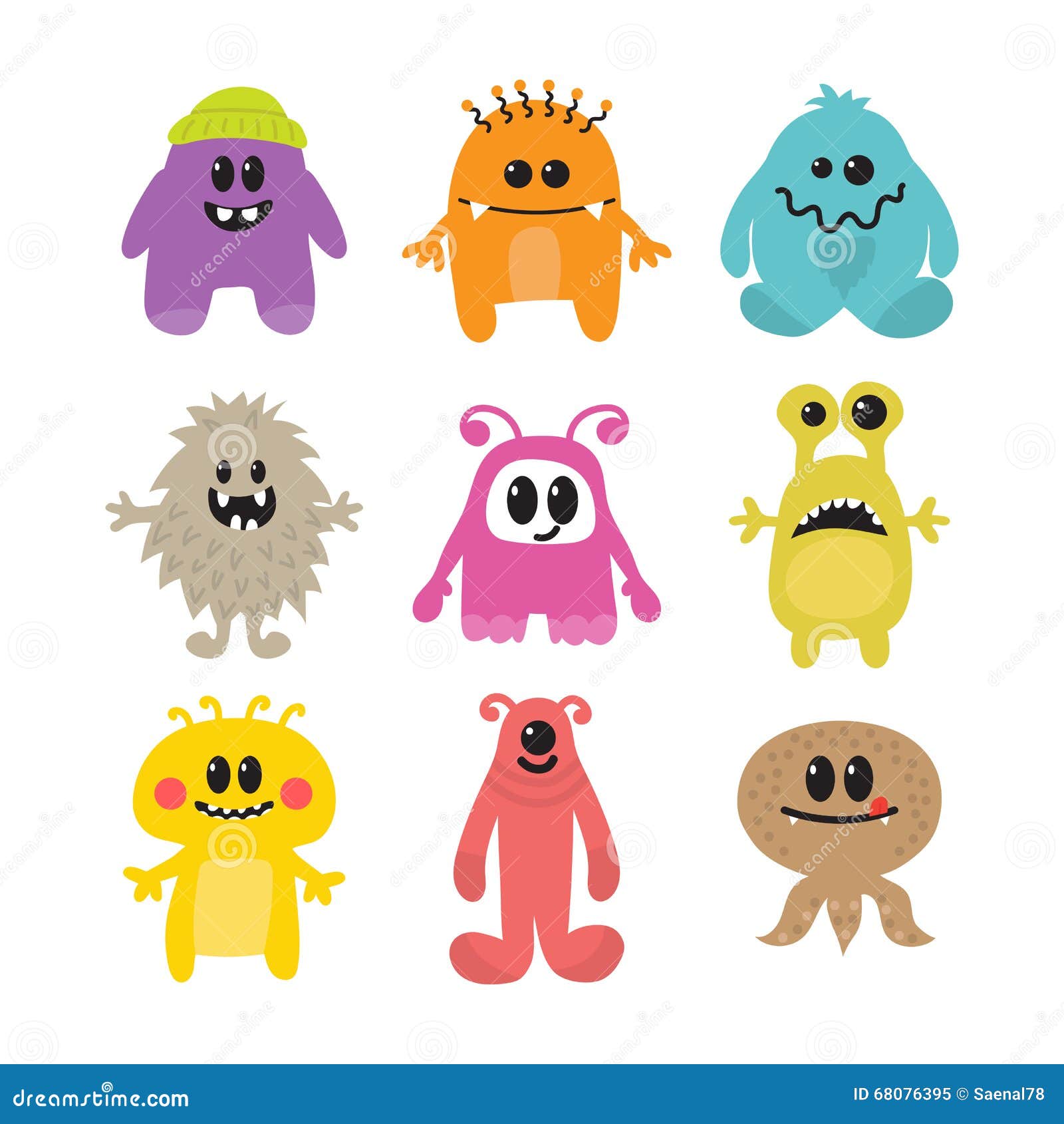 Set of Cartoon Funny Smiley Monsters. Collection of Different Mo Stock ...