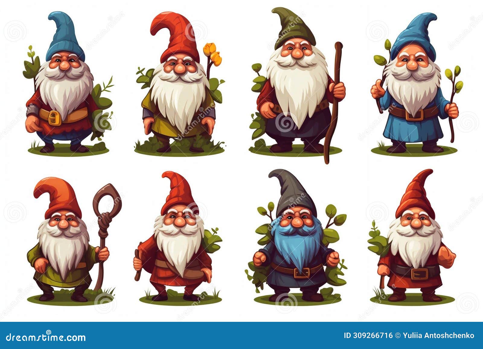 Set of Cartoon Gnomes on a White Background Stock Illustration ...