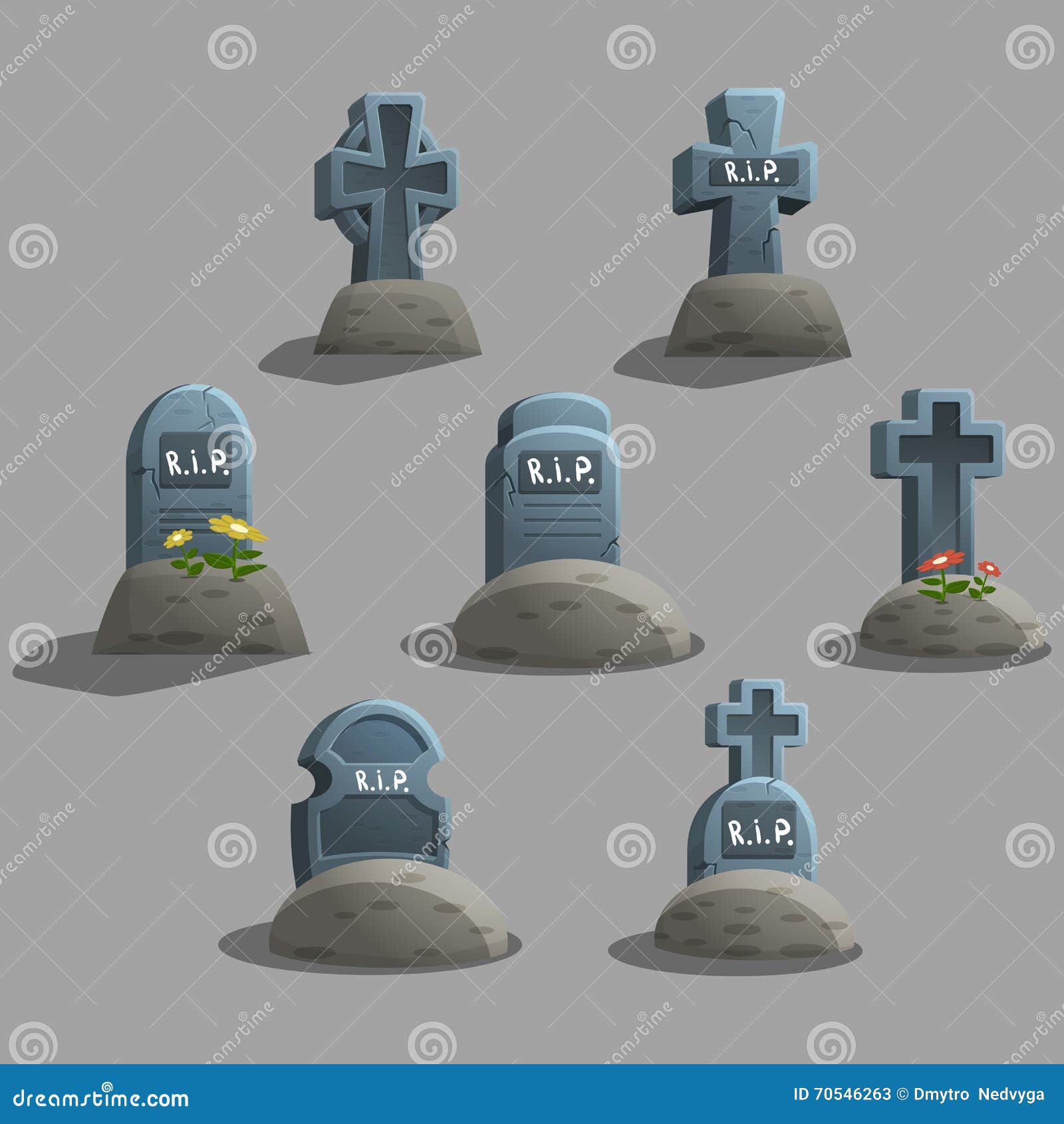 Set of cartoon grave. stock vector. Illustration of memory - 70546263