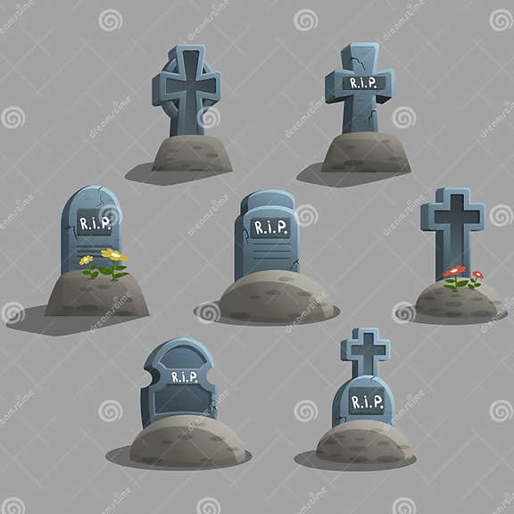 Set of cartoon grave. stock vector. Illustration of memory - 70546263