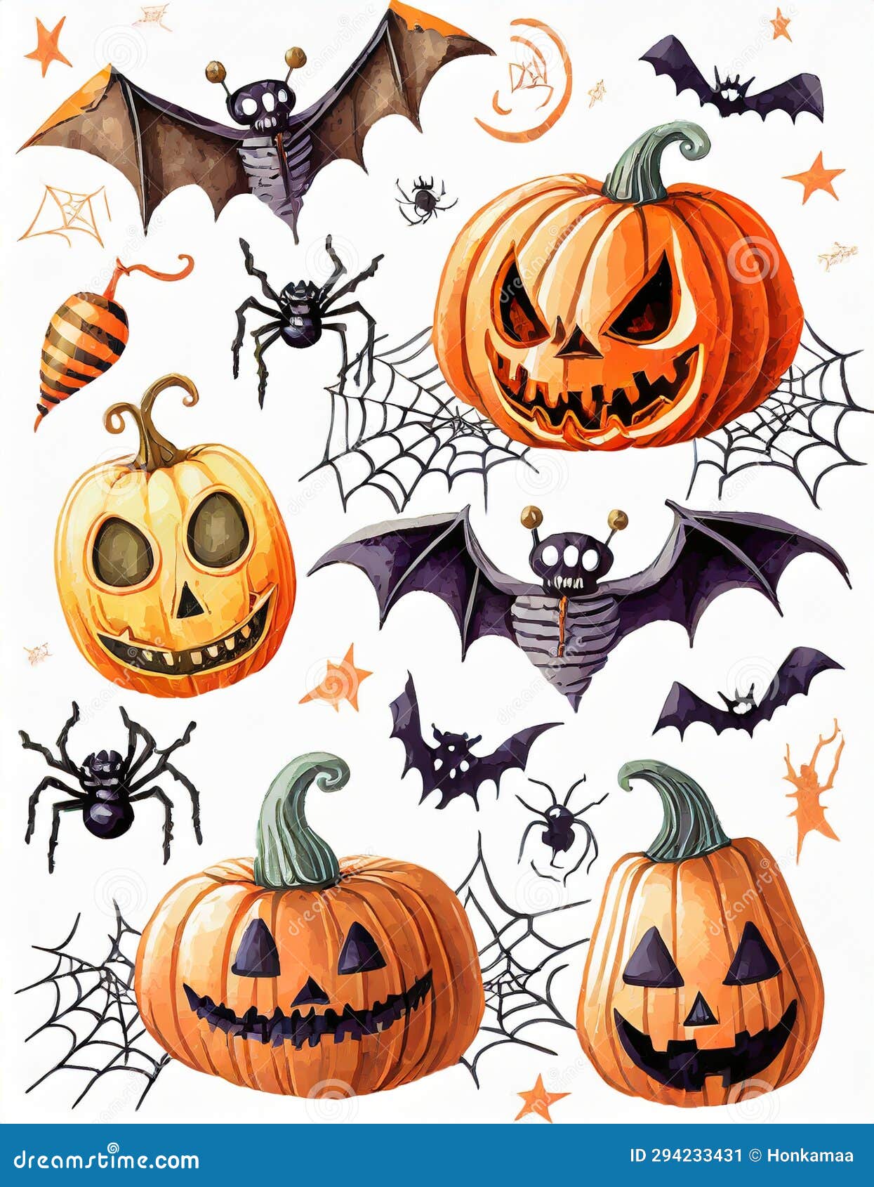 Set of Cartoon Halloween Objects Stock Illustration - Illustration of ...