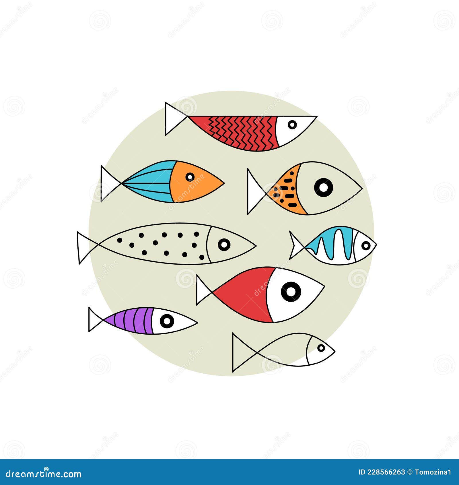 Set of Cartoon Hand Drawn Flat Fish. Design Elements Stock Vector ...