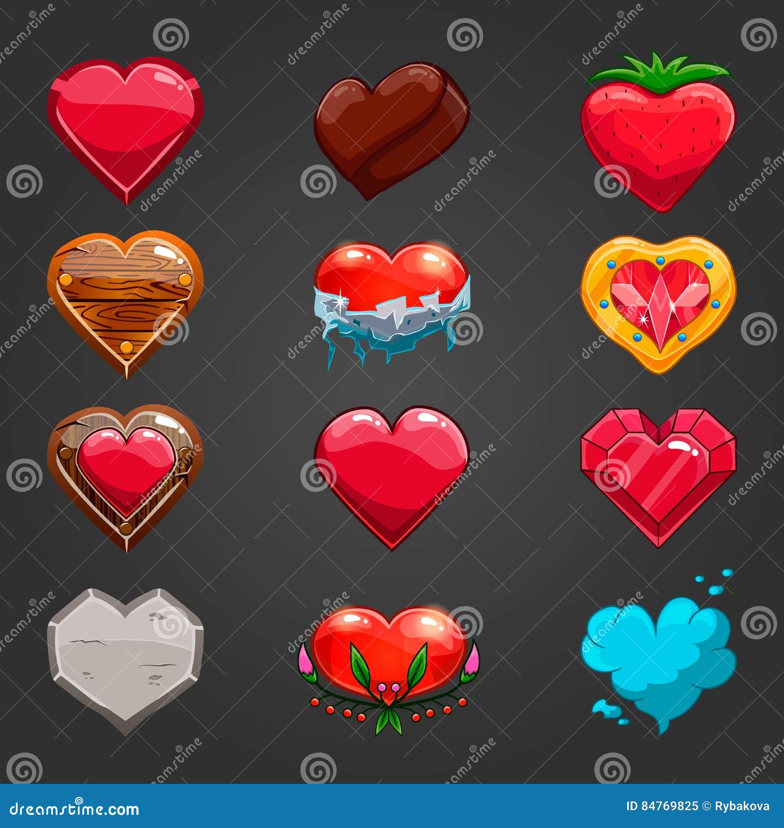 Set with cartoon hearts stock illustration. Illustration of painting ...