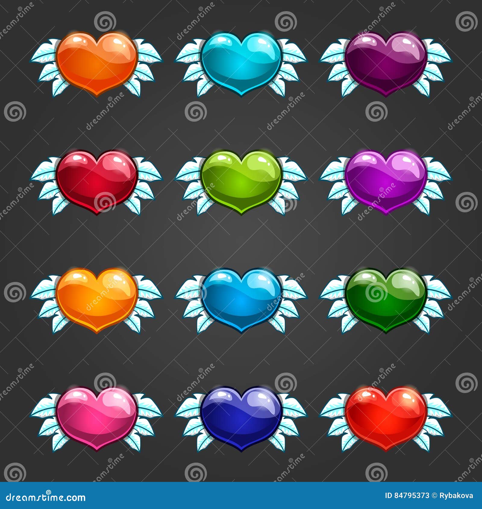 Set with cartoon hearts stock illustration. Illustration of decorative ...