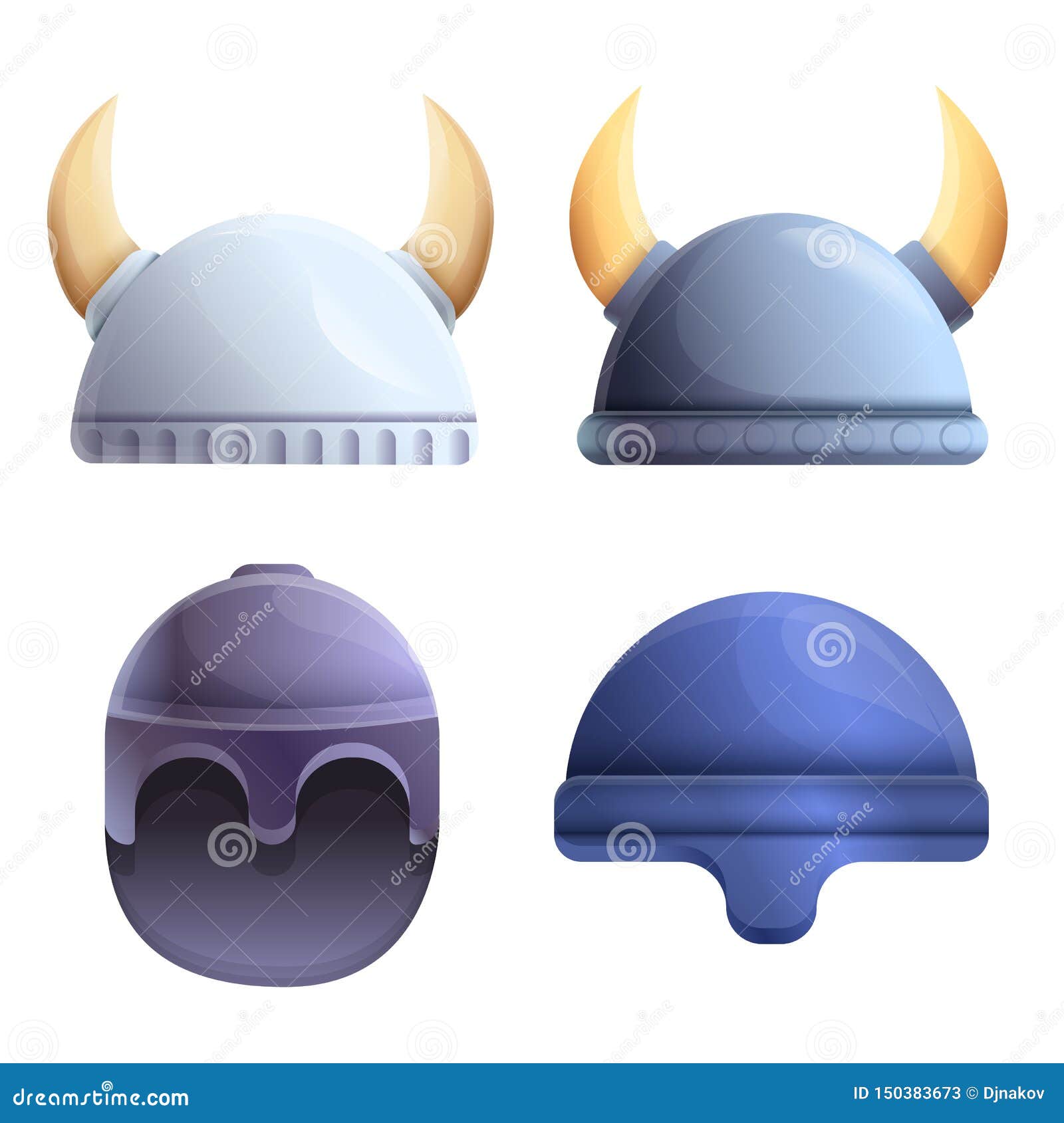Set Of Cartoon Helmets Isolated On White Background Stock Illustration ...