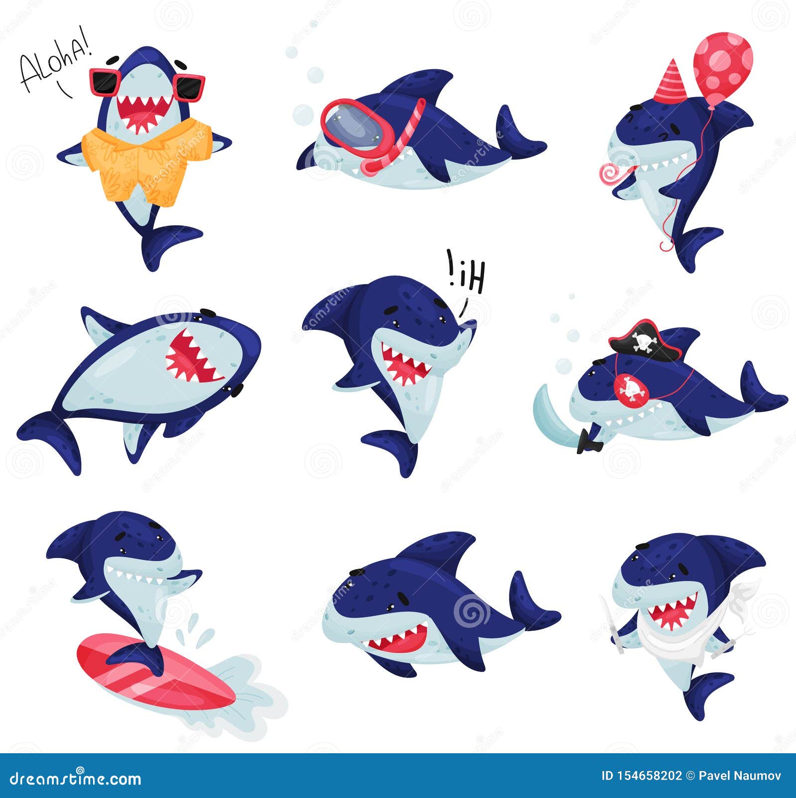 Humanized Shark Showing Different Emotion Vector Set Stock Photo ...