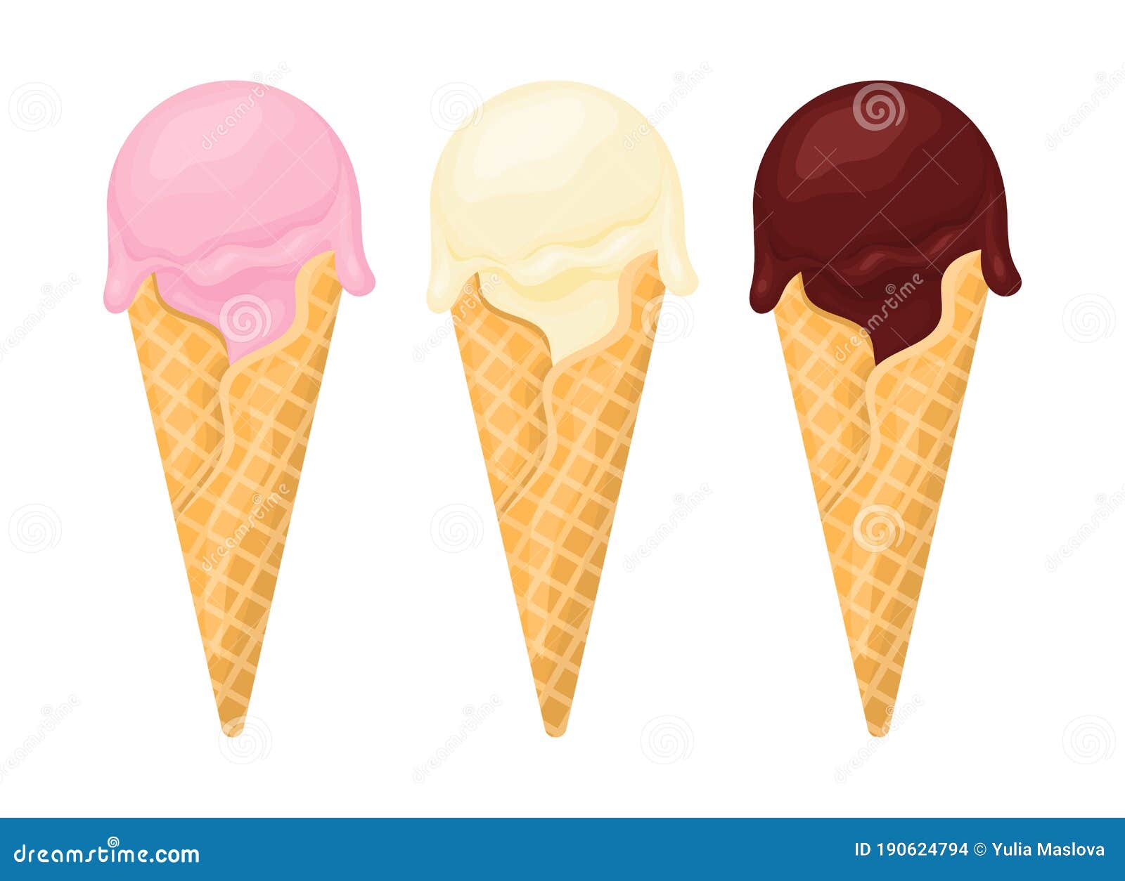 Strawberry And Vanilla Ice Cream Melted With Sprinkles On Wafer Background3d Model And