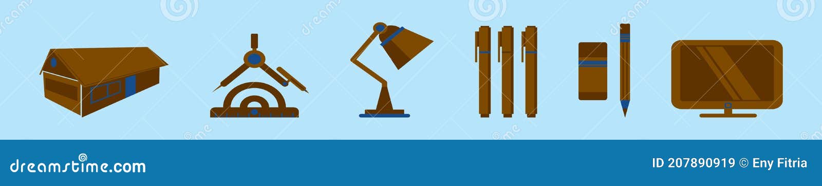 Set of Architectures Tools Cartoon Icon Design Template with Various ...