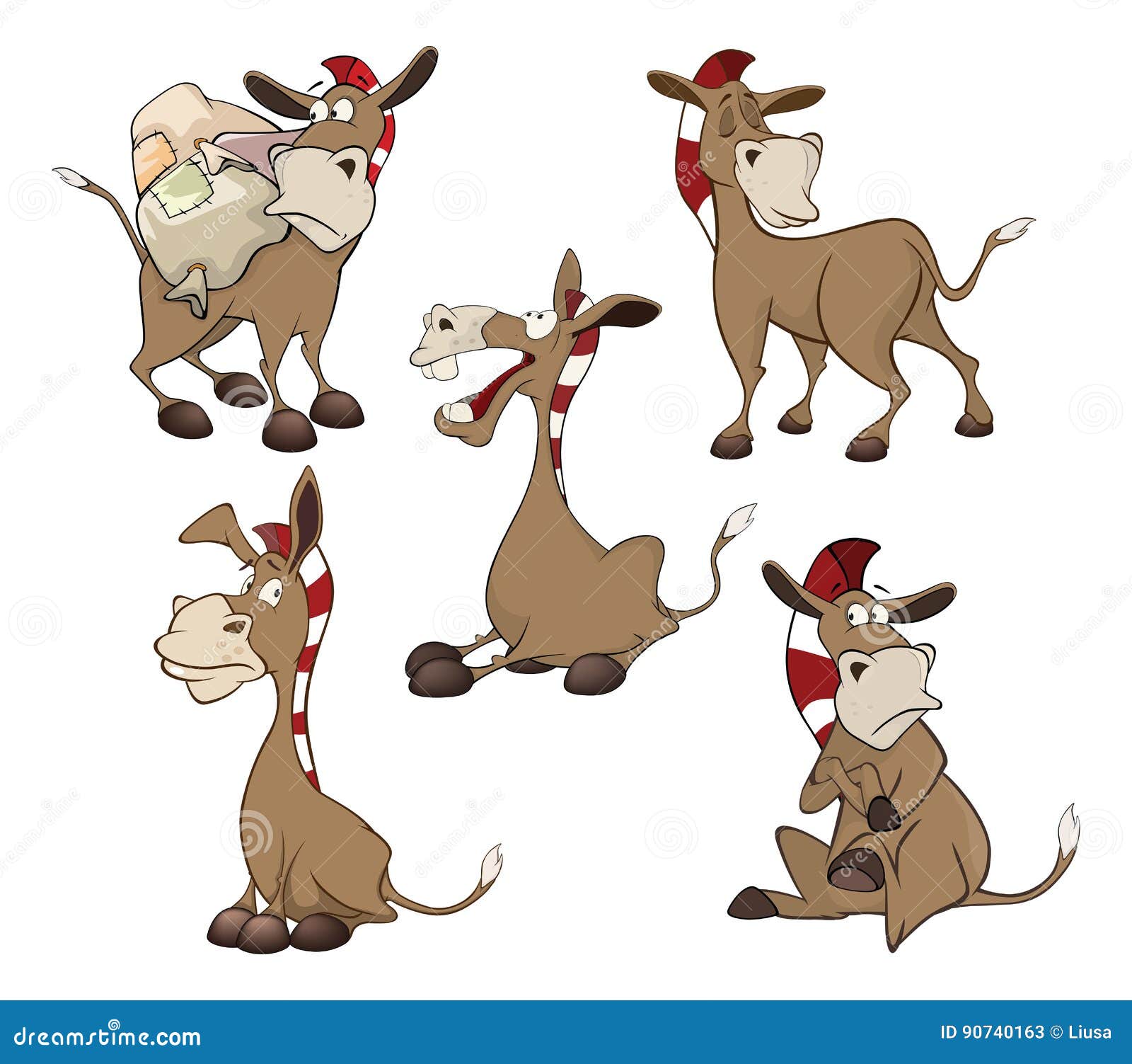 Set Cartoon Illustration.Cute Donkeys Stock Vector - Illustration of ...