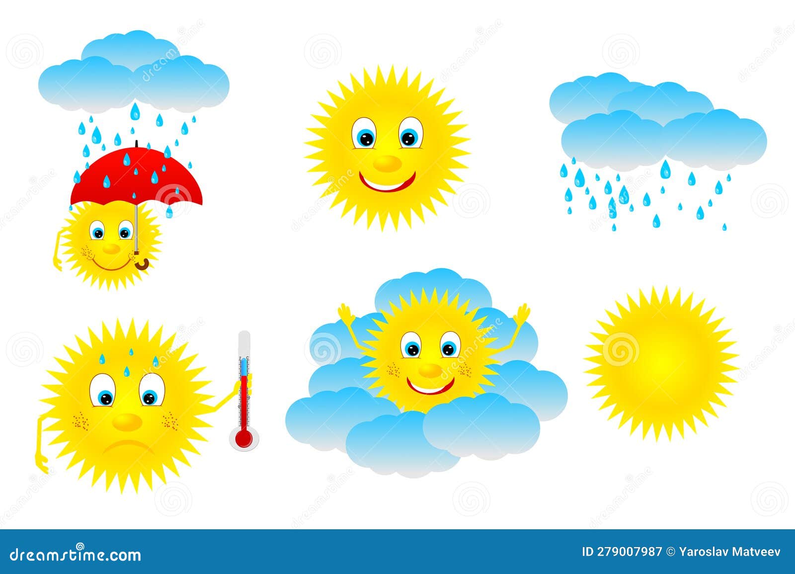 A Set of Cartoon Illustrations of Natural Phenomena Stock Illustration ...