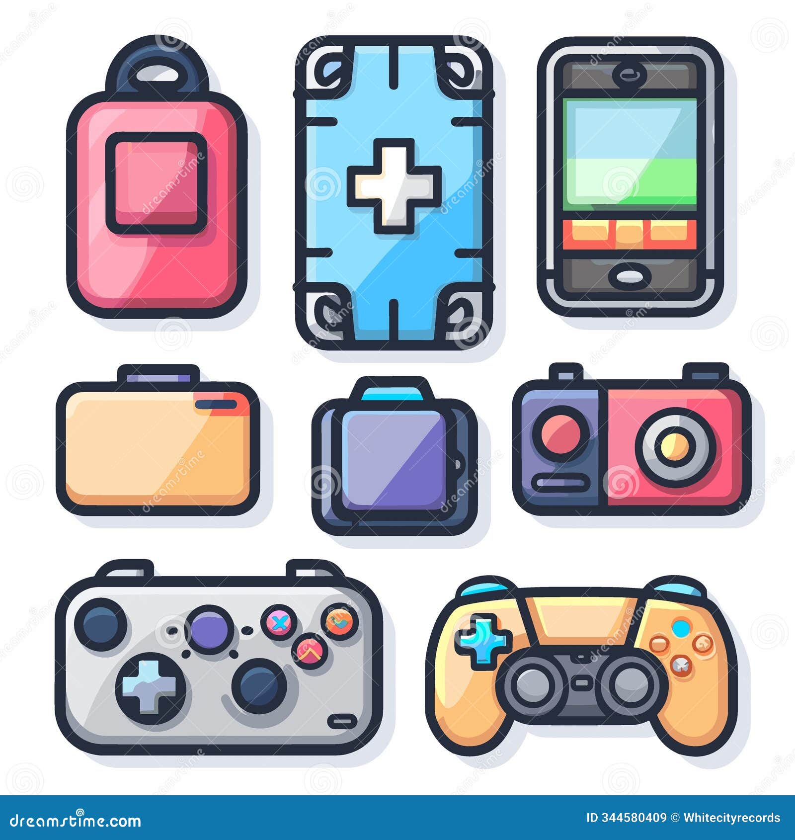 Set of Cartoon Images of Various Electronic Devices, Including a Cell ...