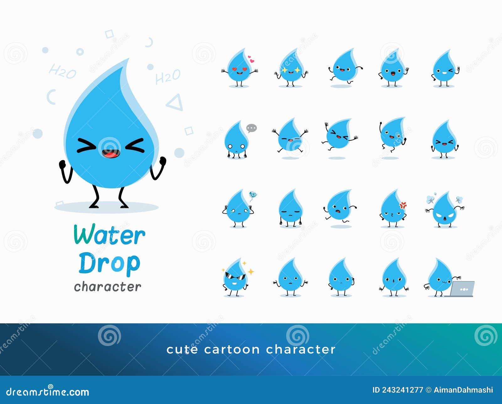Water Drops Emoji & Animated Cartoon Vectors, Cute Cartoon Character ...