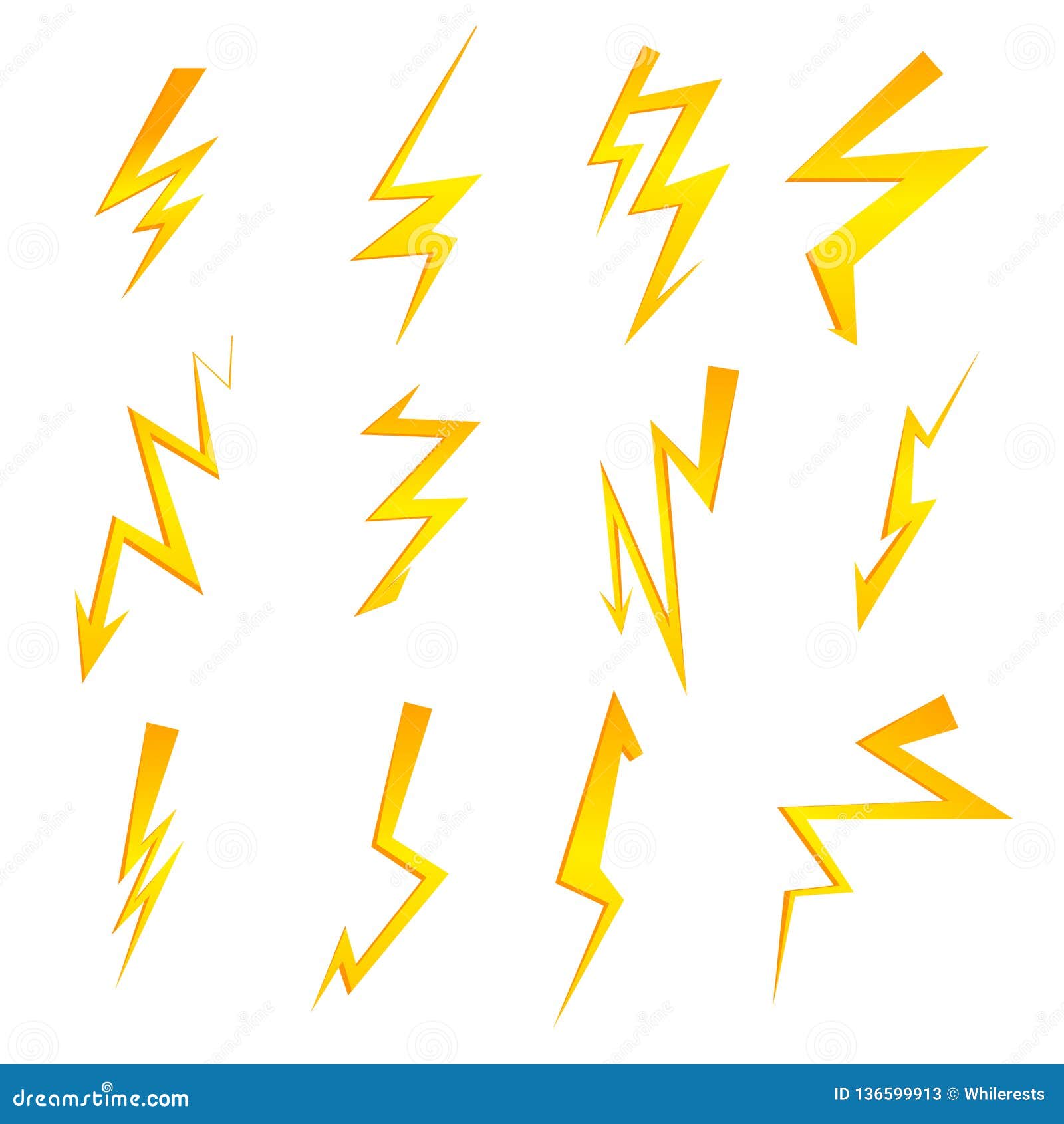 Set of Cartoon Isolated Lightnings on Black for Design. Thunder-storm ...