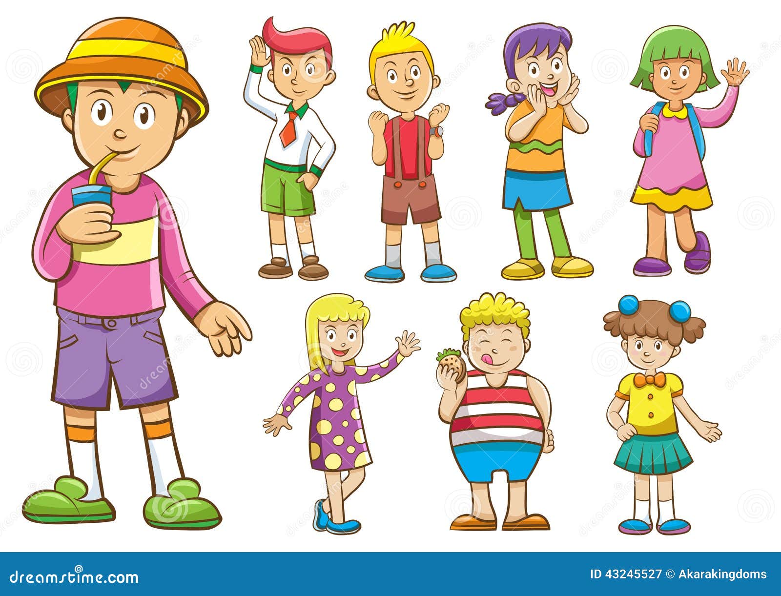 Set of cartoon kids. stock vector. Illustration of child - 43245527
