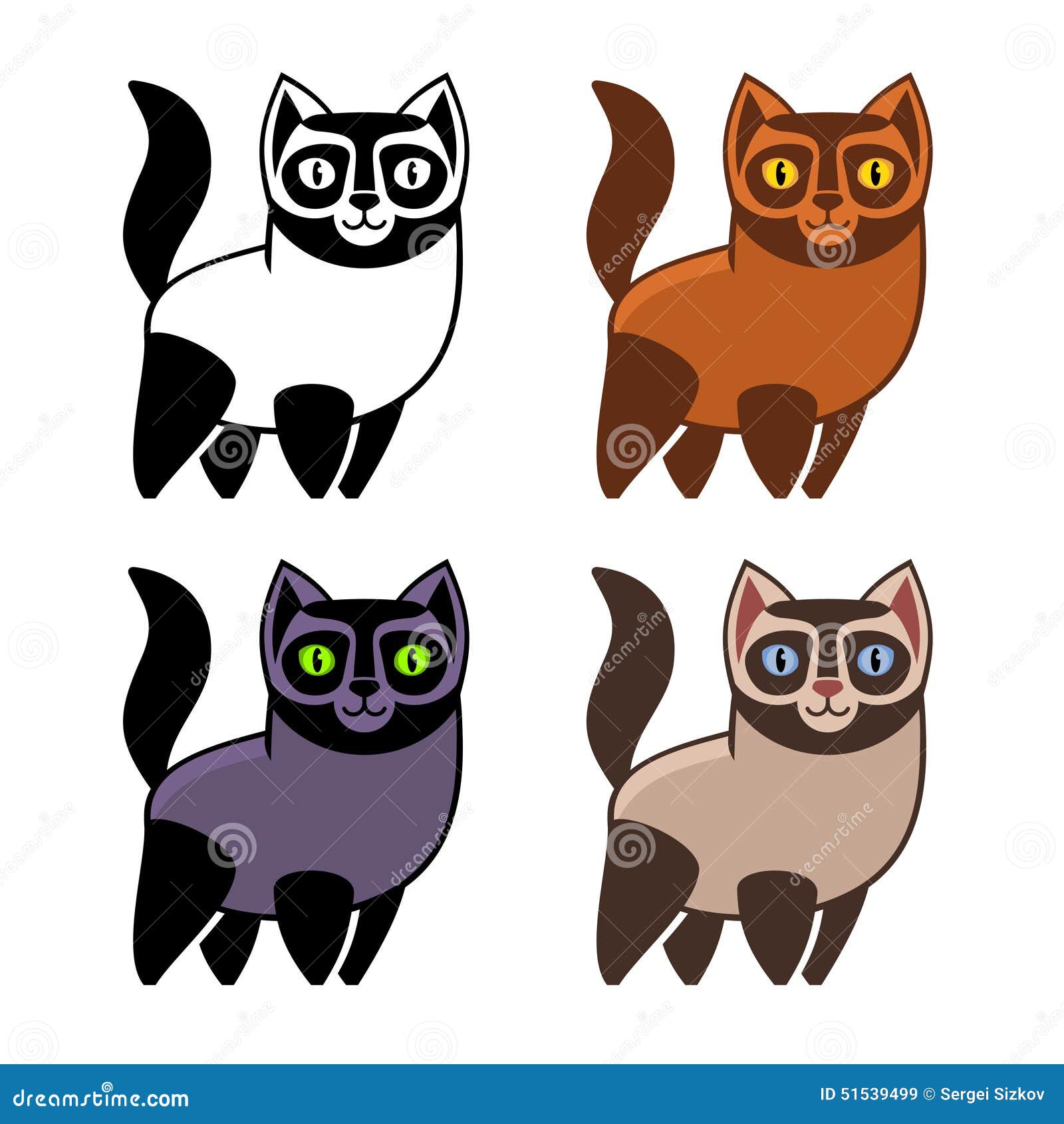 Set of Cartoon Kitties or Cats. Vector Stock Vector - Illustration of ...